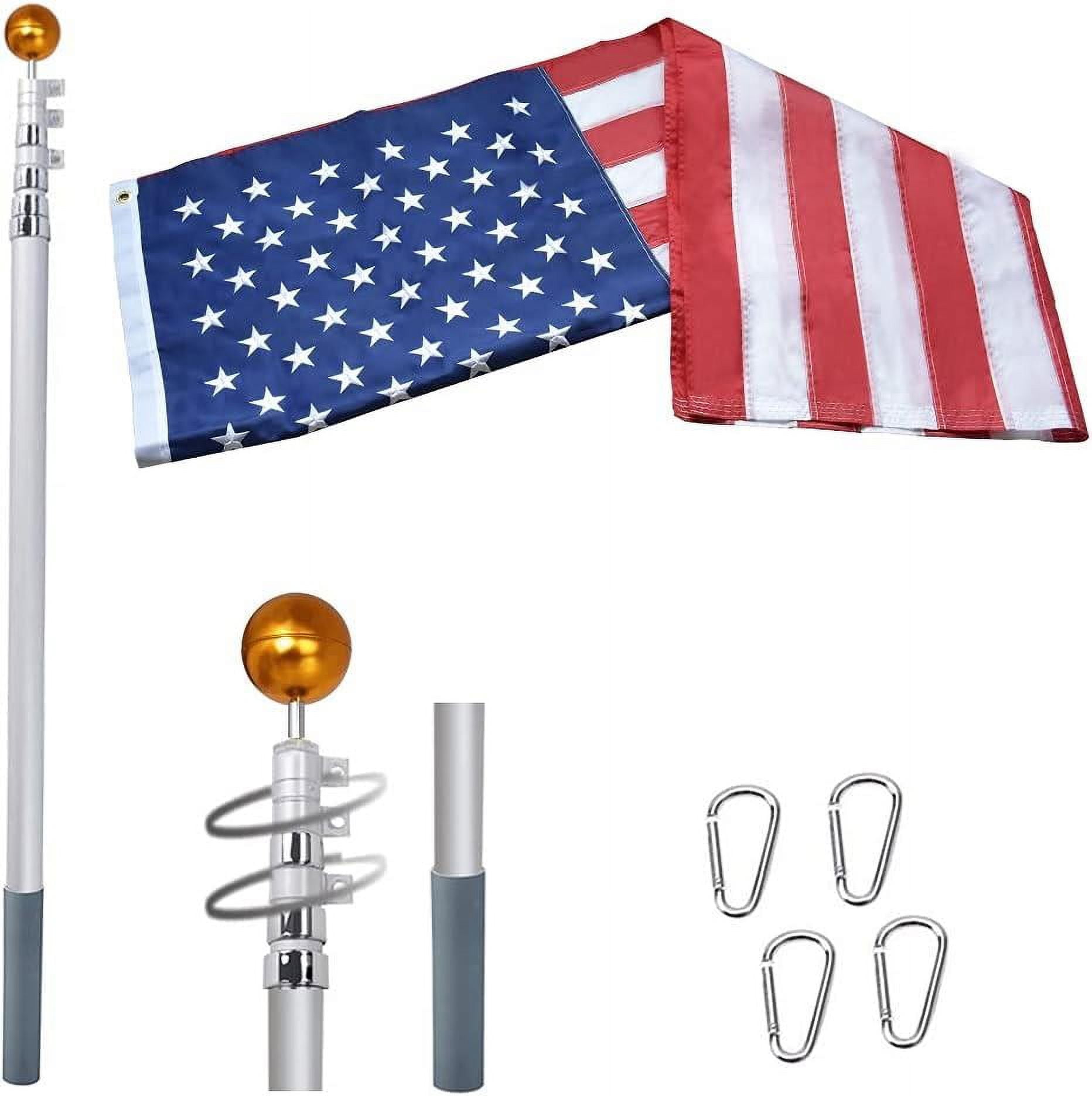 Vedouci USA 20FT Aluminum Telescoping Flag Pole Kit with PVC Rotating ...