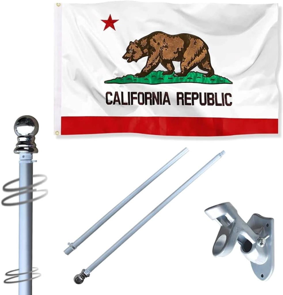 Vedouci USA 6FT California State Flag Kit with Nylon Flag & Aluminum ...