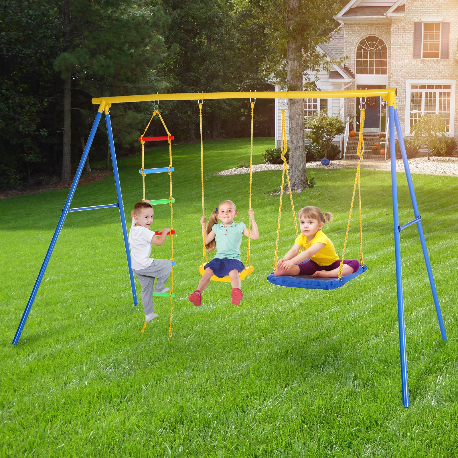 Veeboto 440LBS Swing Set, 3-in-1 Swing Sets with 2 Swing Seats ...