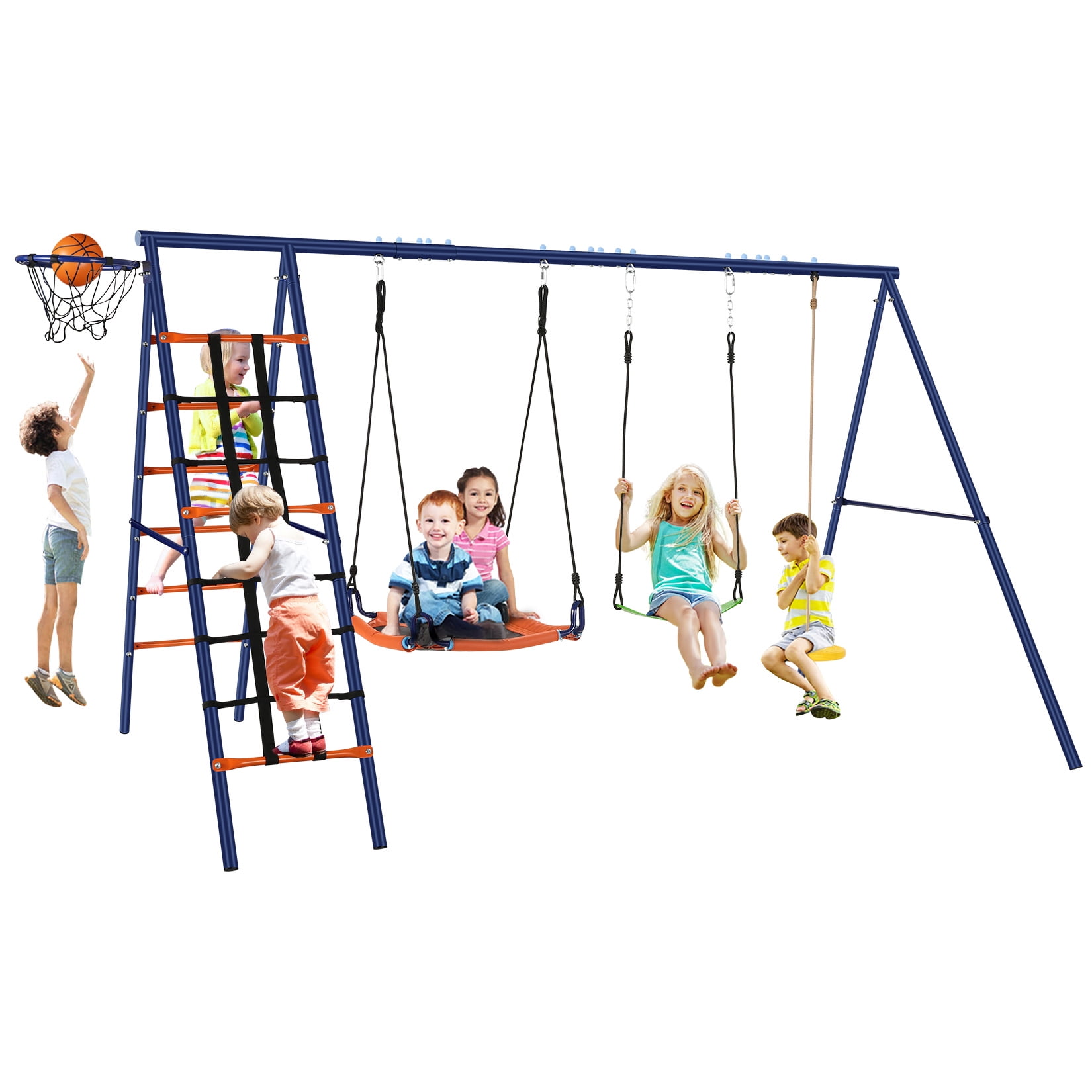 Veeboto Metal Swing Set, 6-in-1 Patio Playground, 550lbs Heavy Duty A ...