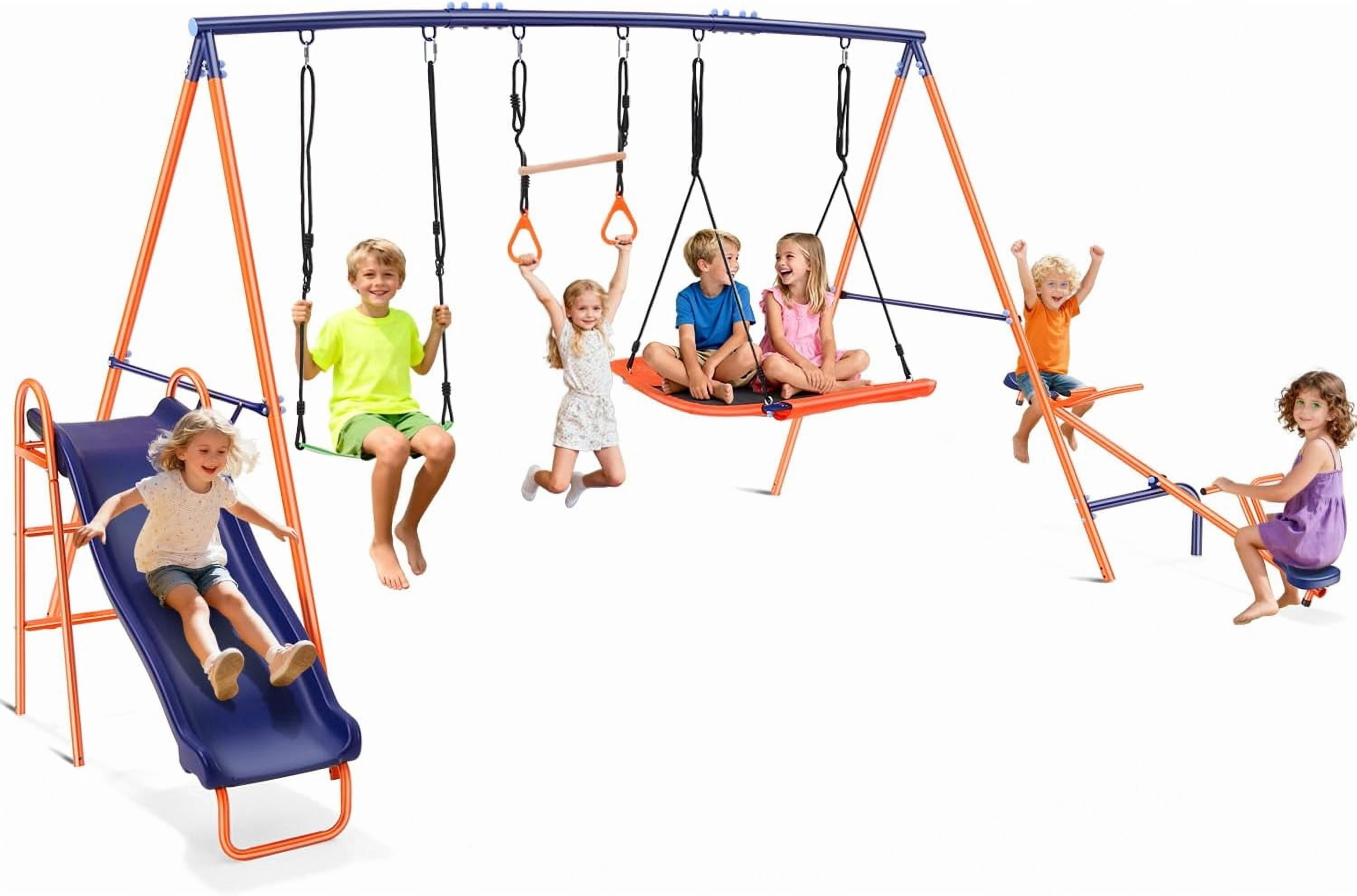 Veeboto Double Swing Set, 440lbs Heavy Duty Metal A-frame, Adjustable ...