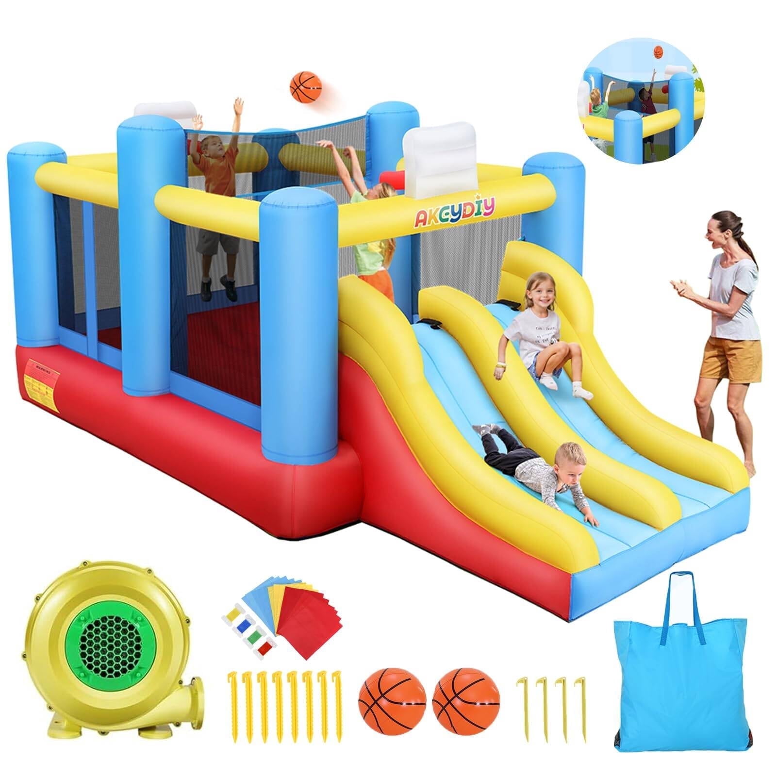Adnoom Bounce House with 550W Blower, Bouncy Castle with 2 Basketball ...