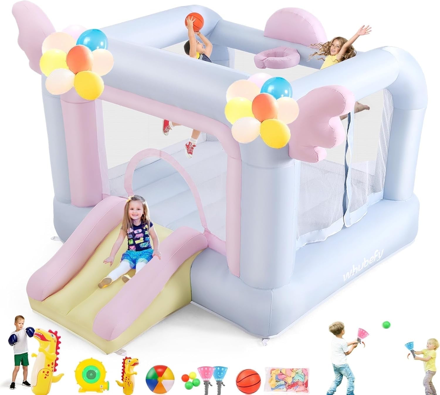 Qhomic Kids Inflatable Bounce House with Blower & Play Area, Toddler ...