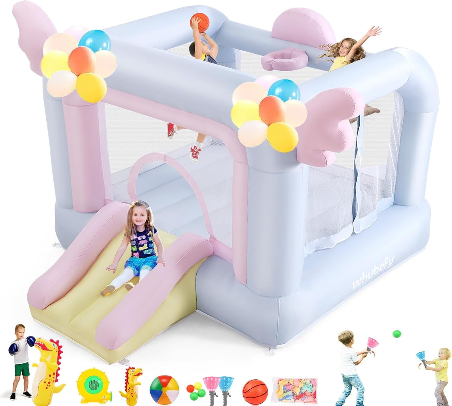 Qhomic Kids Inflatable Bounce House with Blower & Play Area, Toddler ...