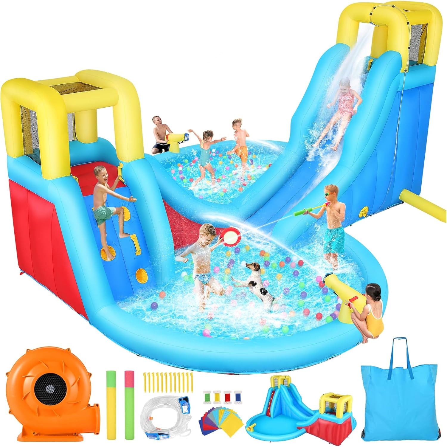 Veeboto Inflatable Water Slide with Blower, Double Slides, Climbing ...