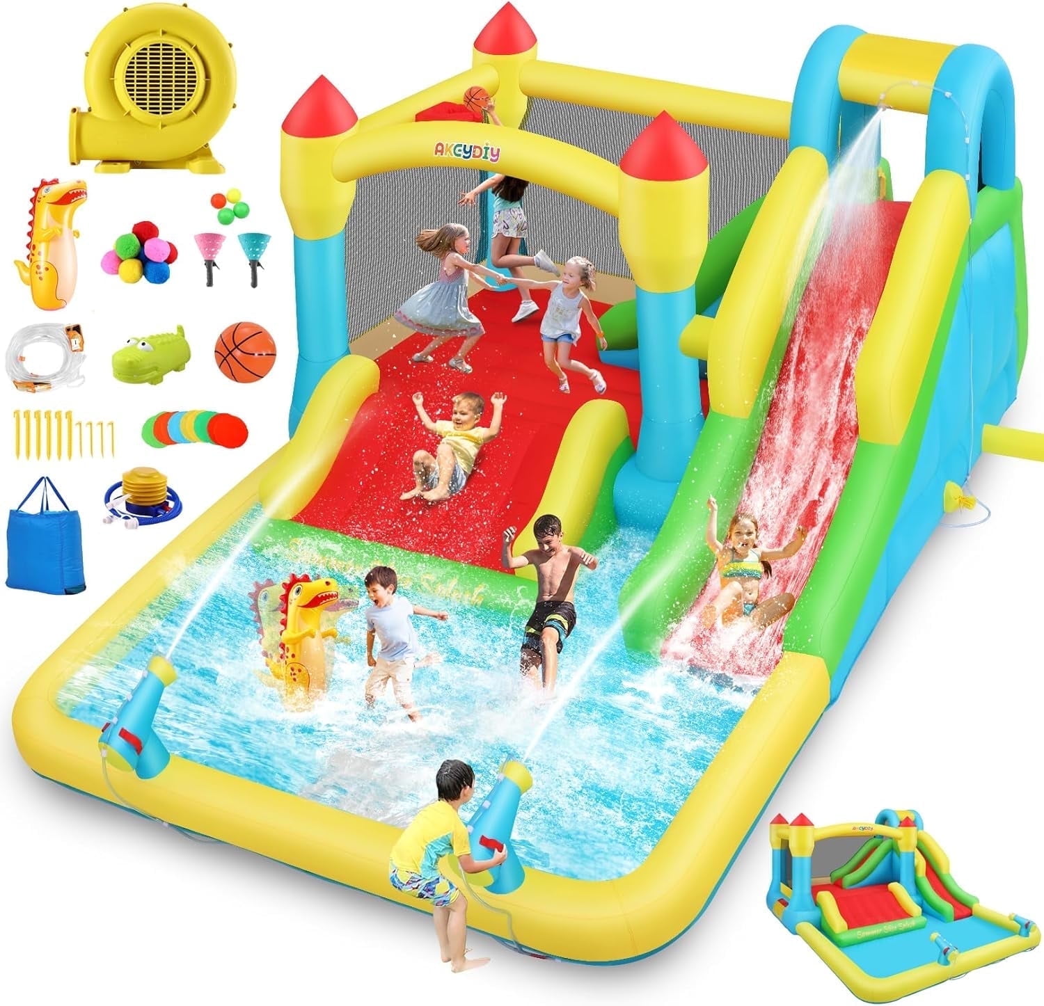 Veeboto Inflatable Water Slide with Blower, Water Park with Ball Pool ...
