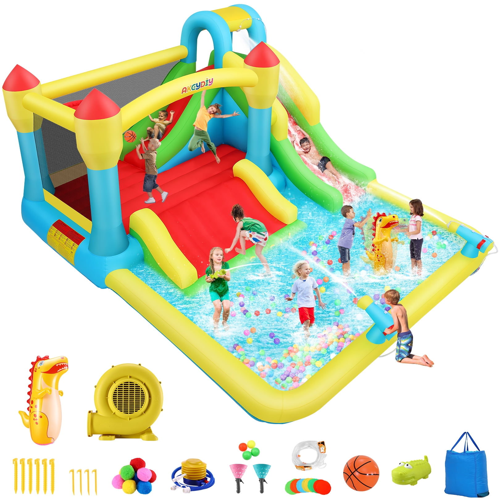 Veeboto Inflatable Water Slide with Blower, Water Park with Ball Pool ...
