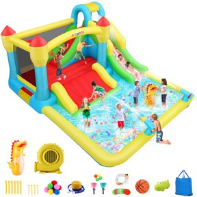 Jurassic World Water Slide, Inflatable Bounce House with Pool for Kids ...