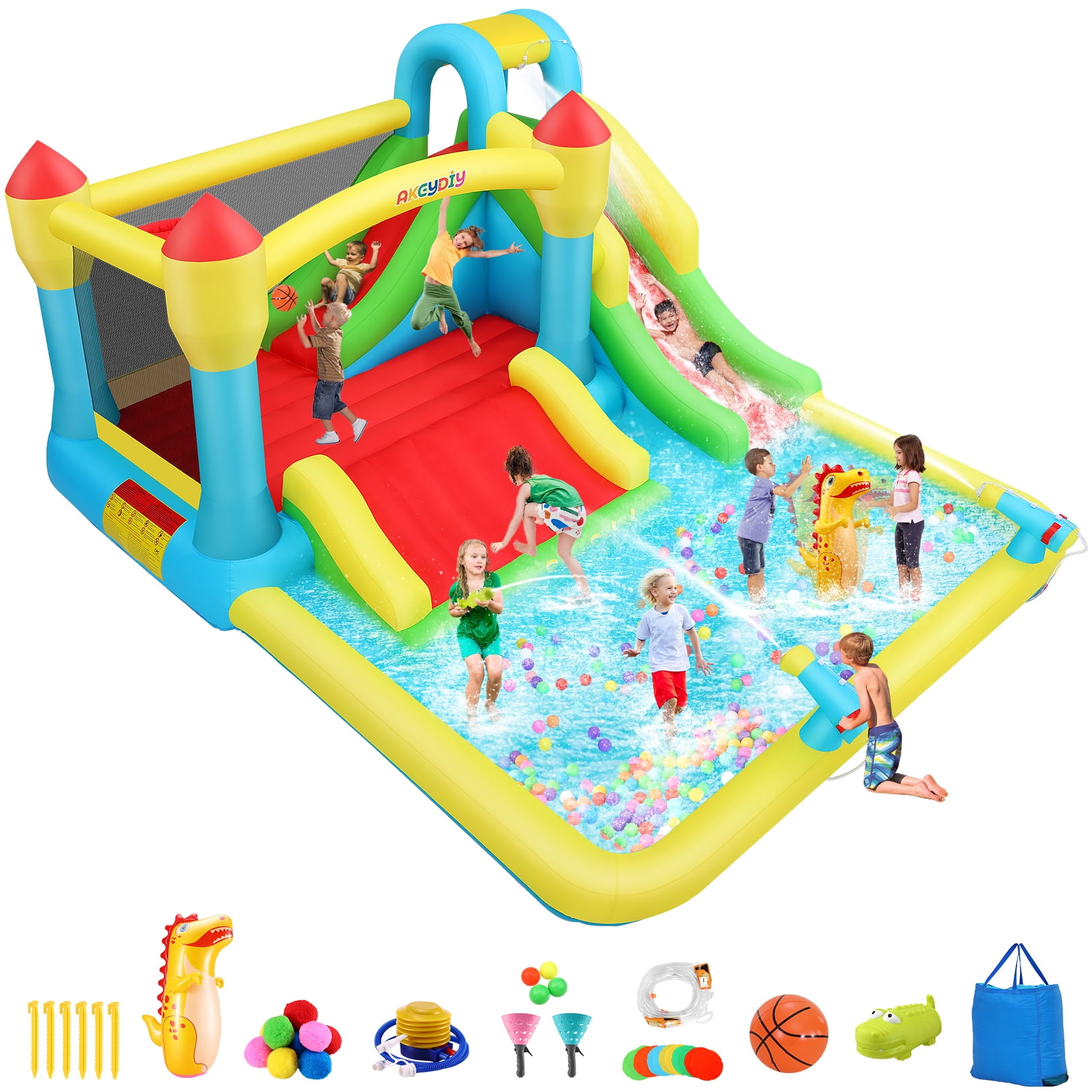 Veeboto Inflatable Water Slide, 3 Slides, Climbing Wall, Bounce House ...