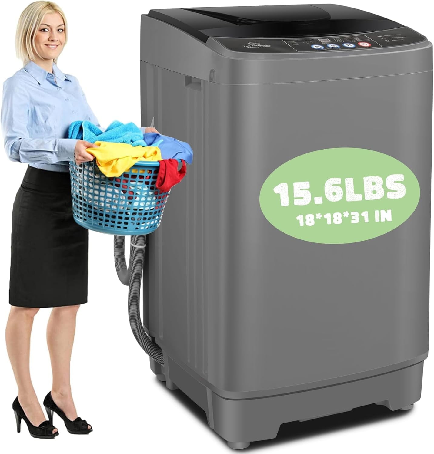 Veeboto 15.6lb Automatic Portable Washer with LED, 10 Wash Programs, 8 ...