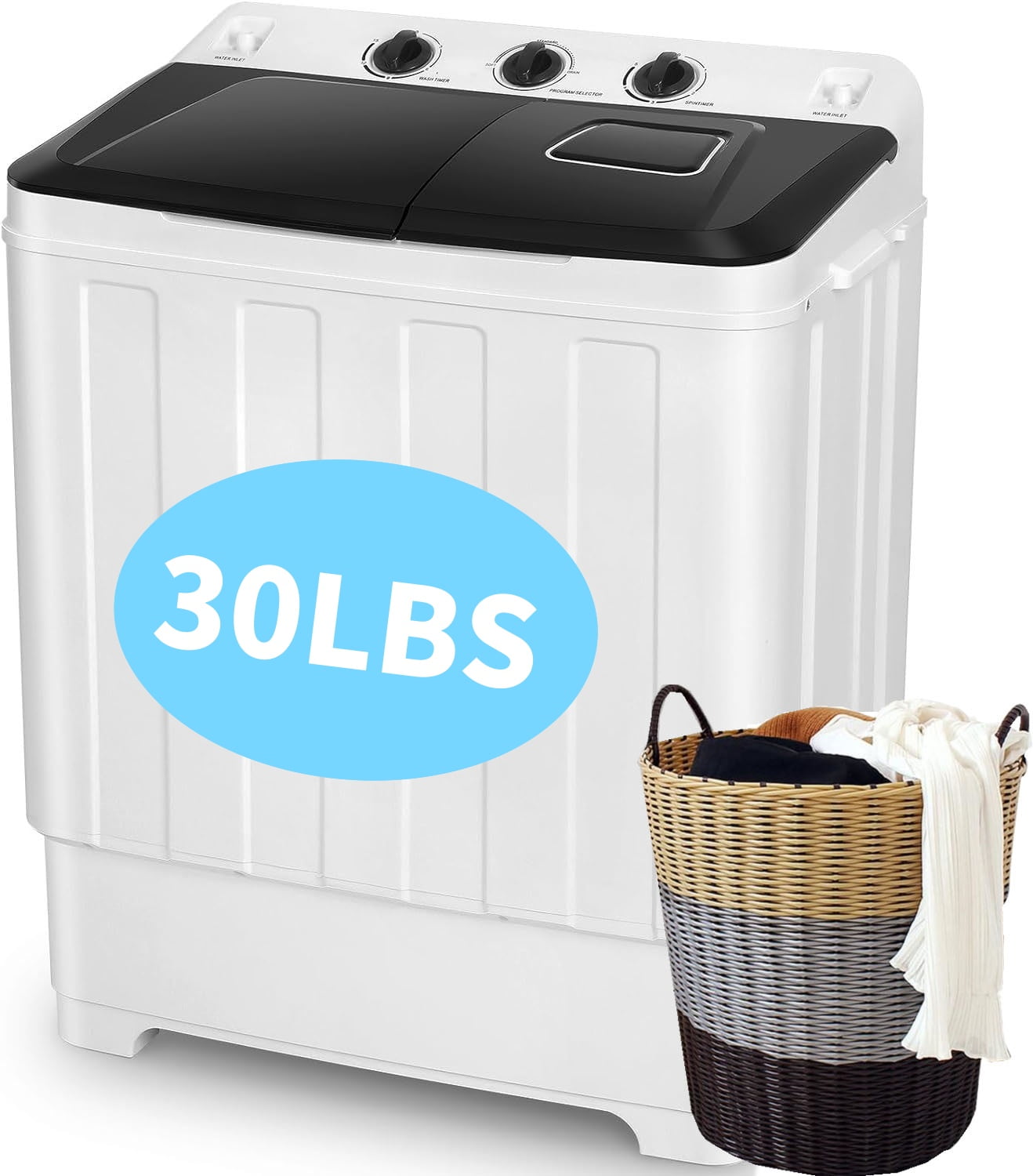 Veeboto Portable 30LBS Washing Machine, Twin Tub Compact Laundry 19lbs ...
