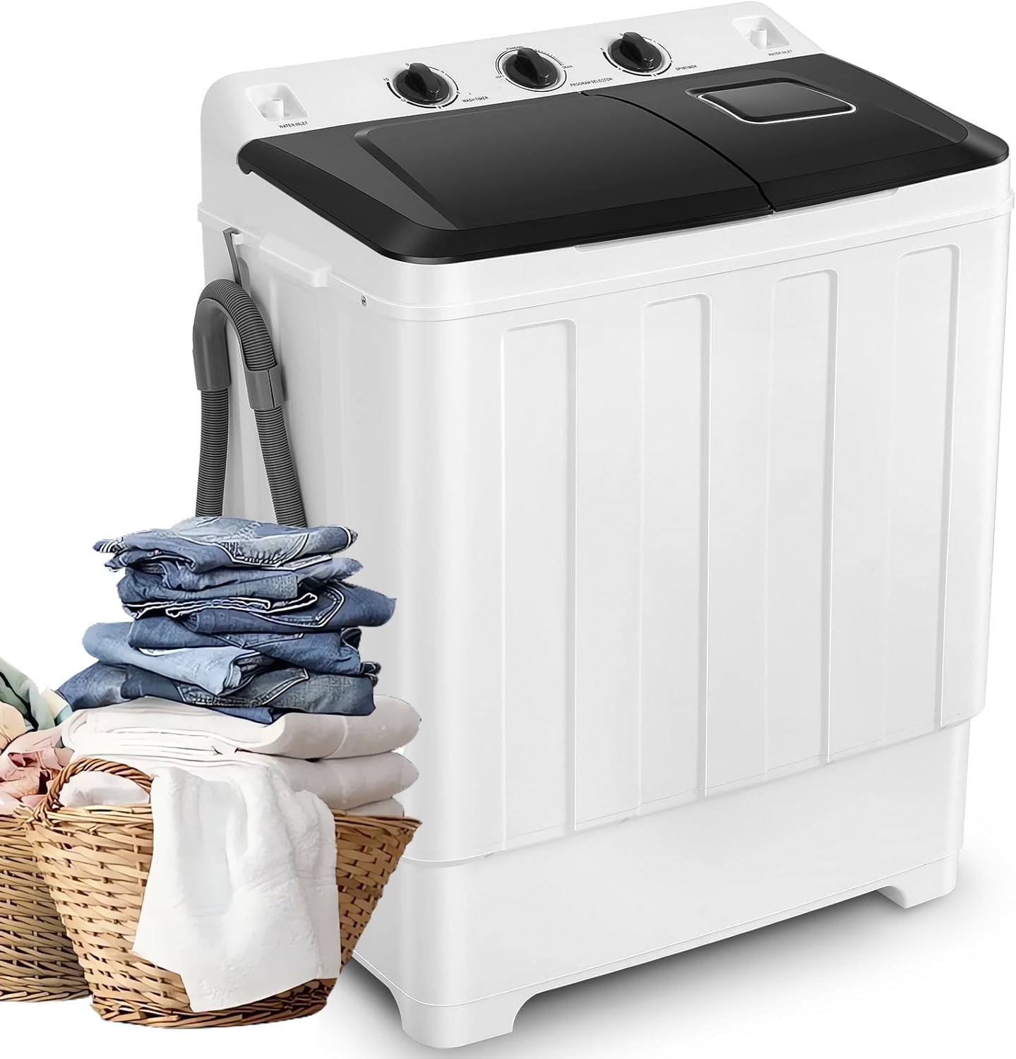 Veeboto Portable 30LBS Washing Machine, Twin Tub Compact Laundry 19lbs ...