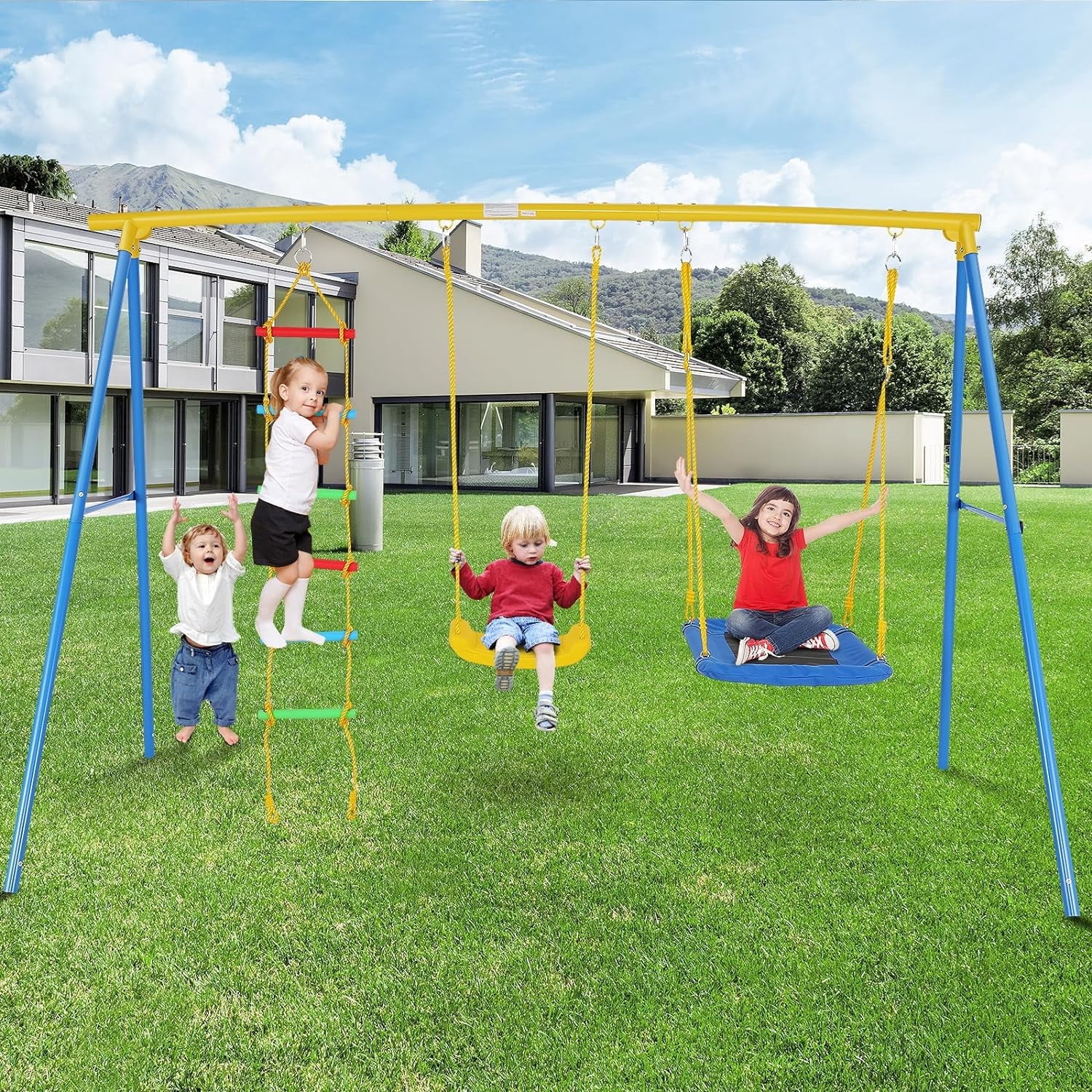 Veeboto Metal Playground Swing Set for Kids, 440LBS Heavy Duty, 3-in-1 ...
