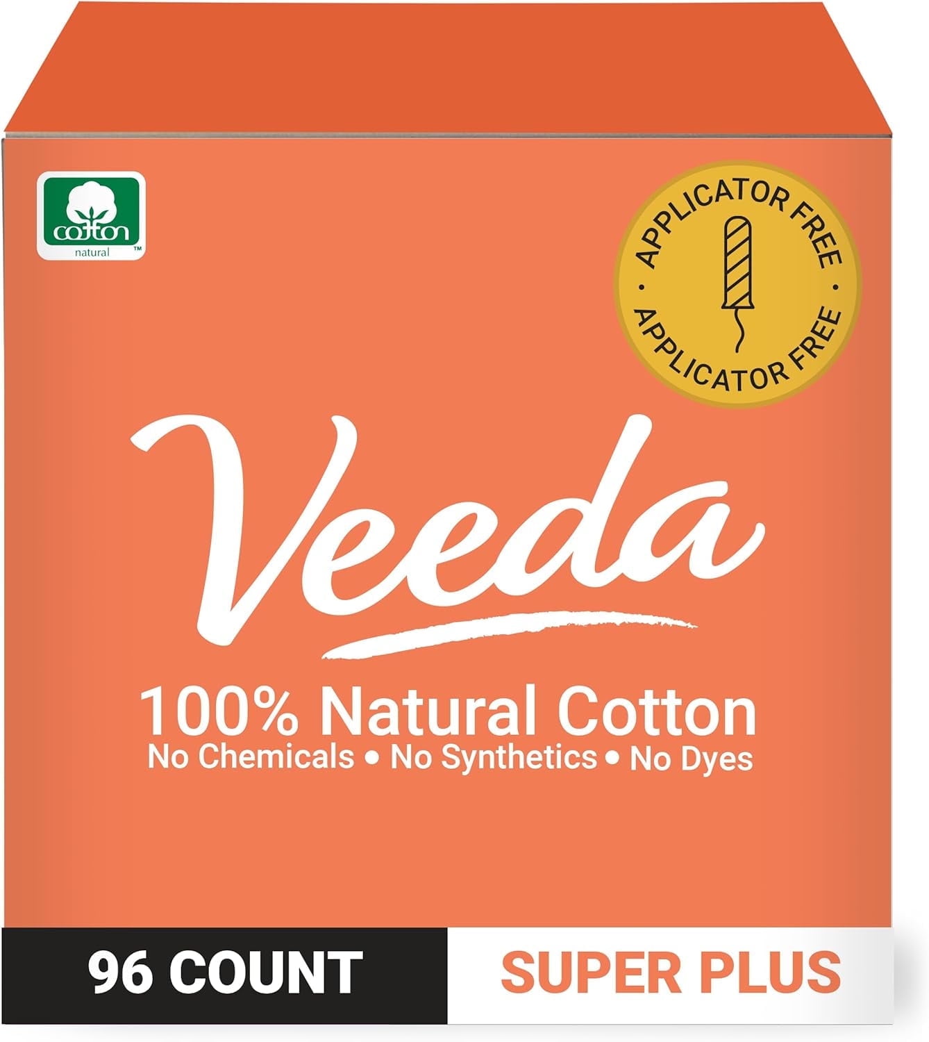 Veeda 100% Natural Cotton Tampons Super Plus Absorbency - Non ...