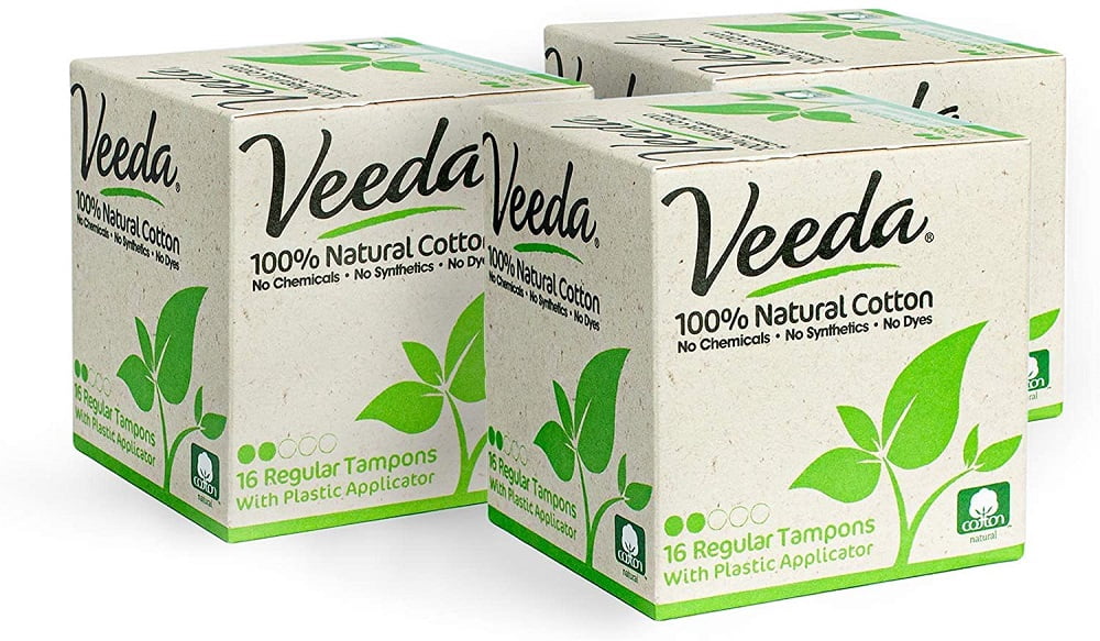 Veeda 100% Natural Cotton Tampon with Plastic Applicator, Regular, 16 ...