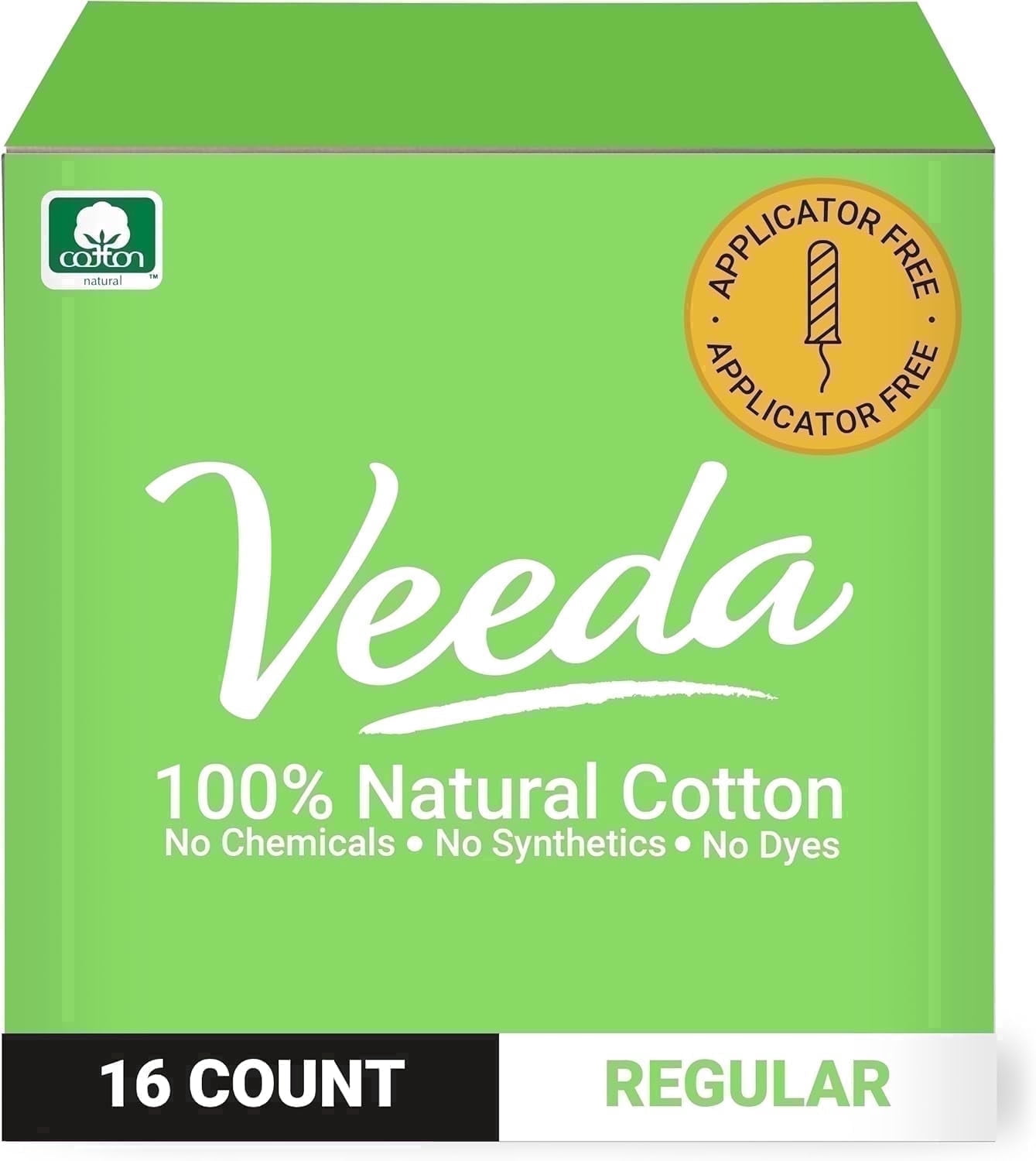 Veeda 100% Natural Cotton Compact Tampons Regular Absorbency – Non ...