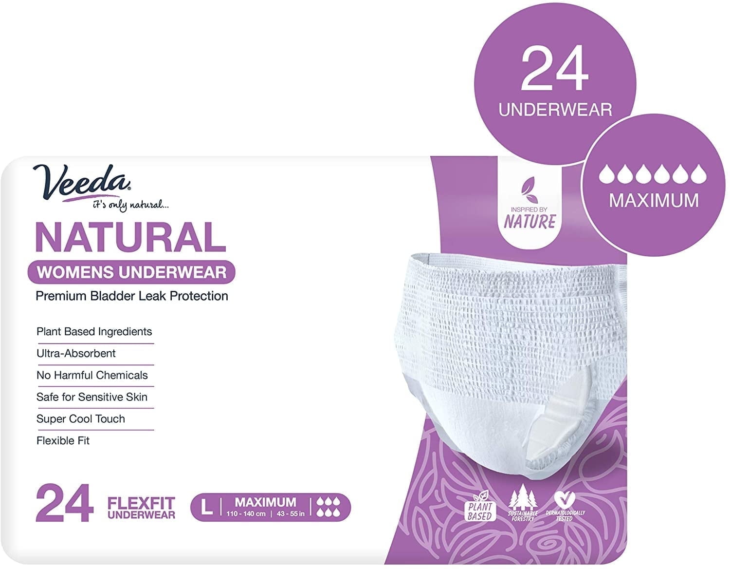 Veeda Natural Adult Incontinence Underwear for Women - Postpartum ...
