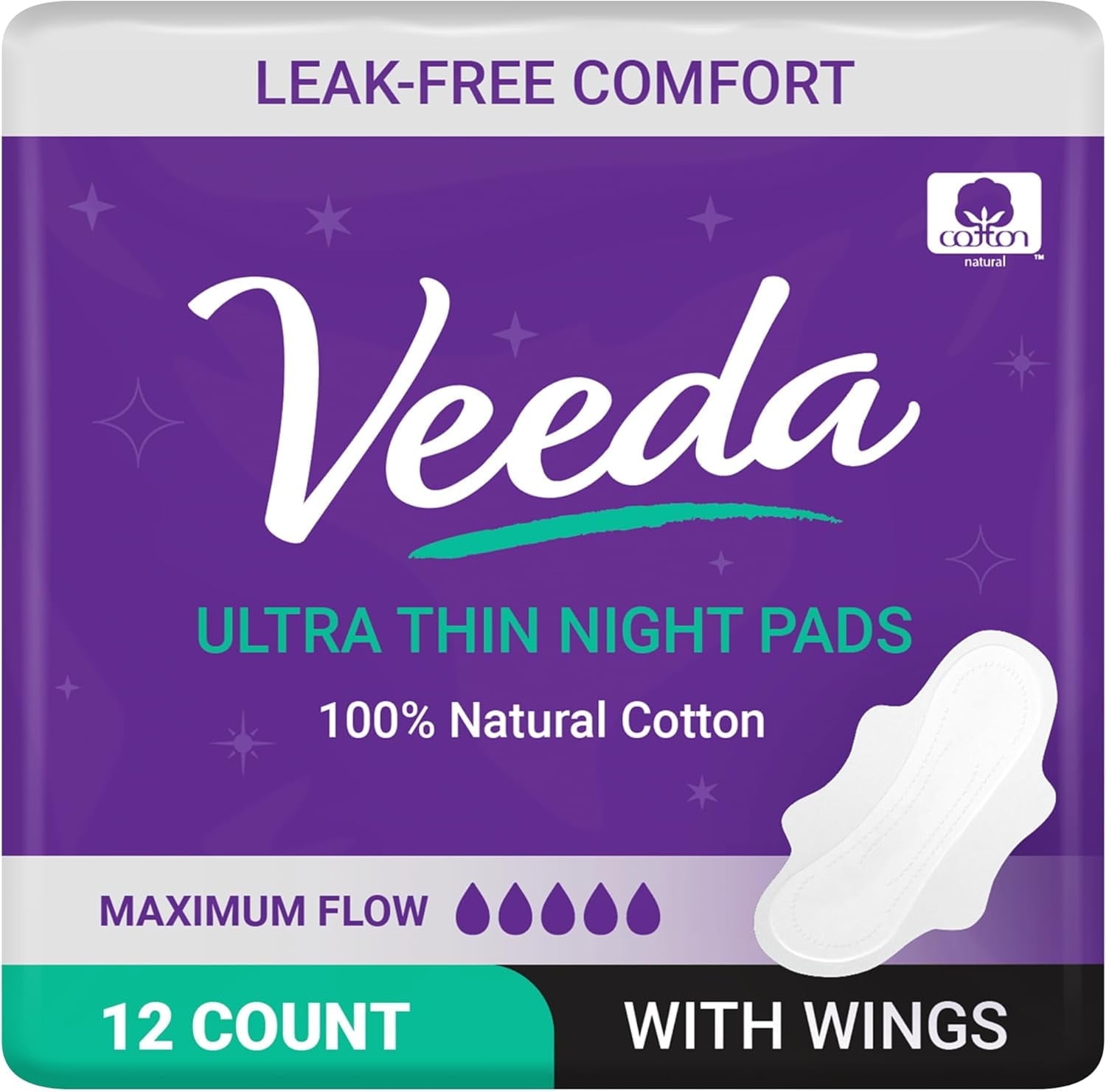 Veeda Natural Cotton Night Pads for Women - Overnight Heavy Flow ...