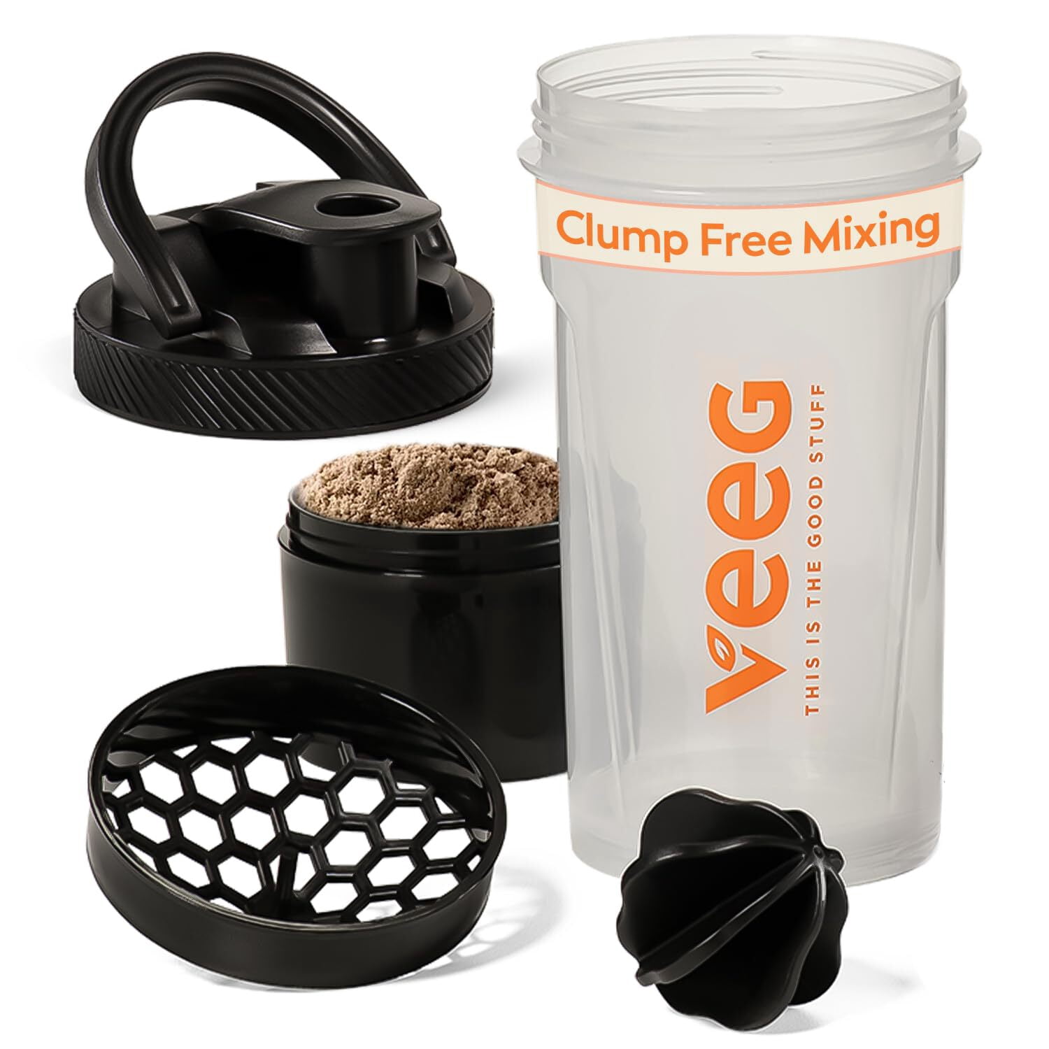 Veeg Fitness 24 oz Protein Shake Bottle, Leak-Proof BPA-Free Protein ...