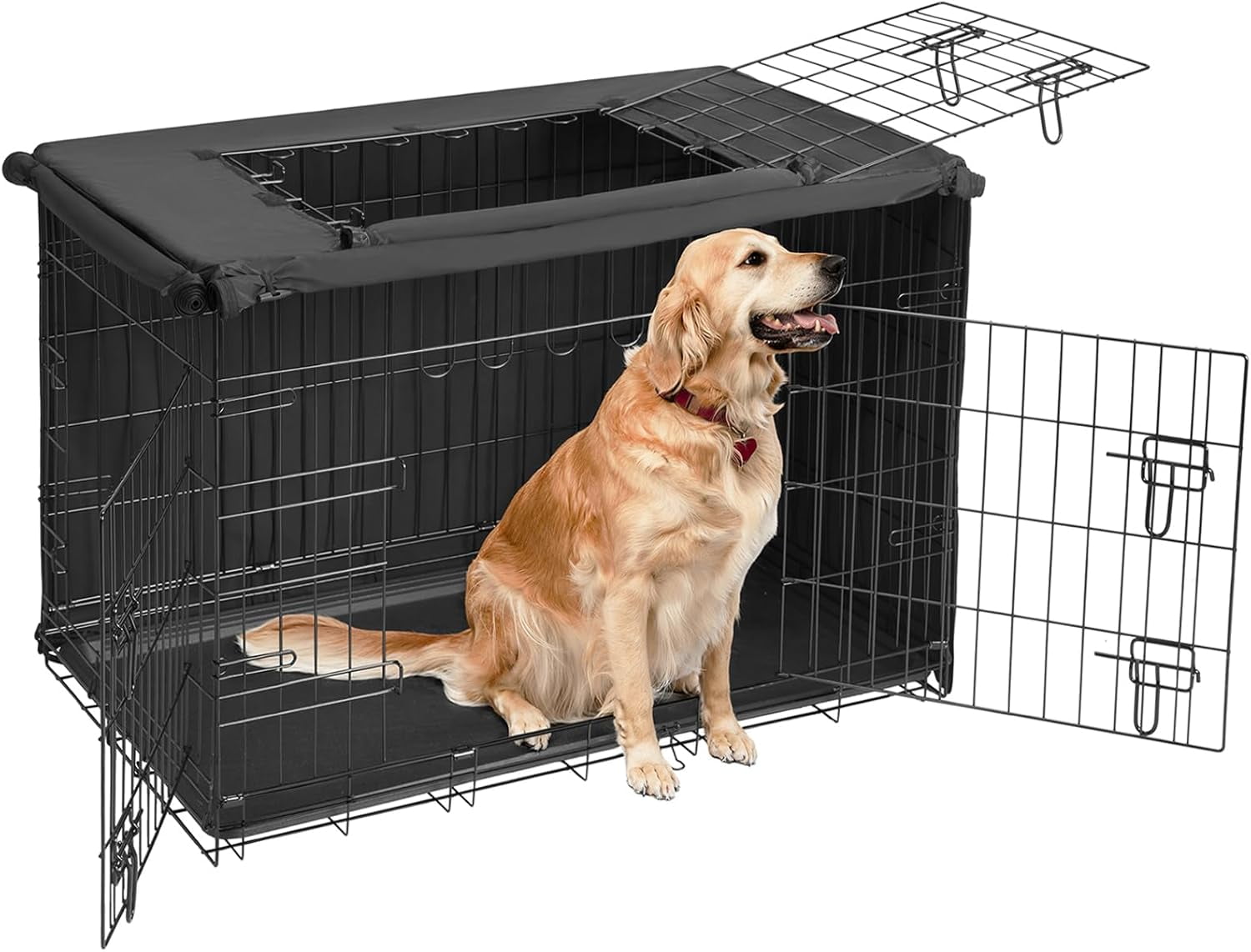 Veehoo 36 inch Dog Crate for Large Dogs with Three Doors & Cover-Metal ...