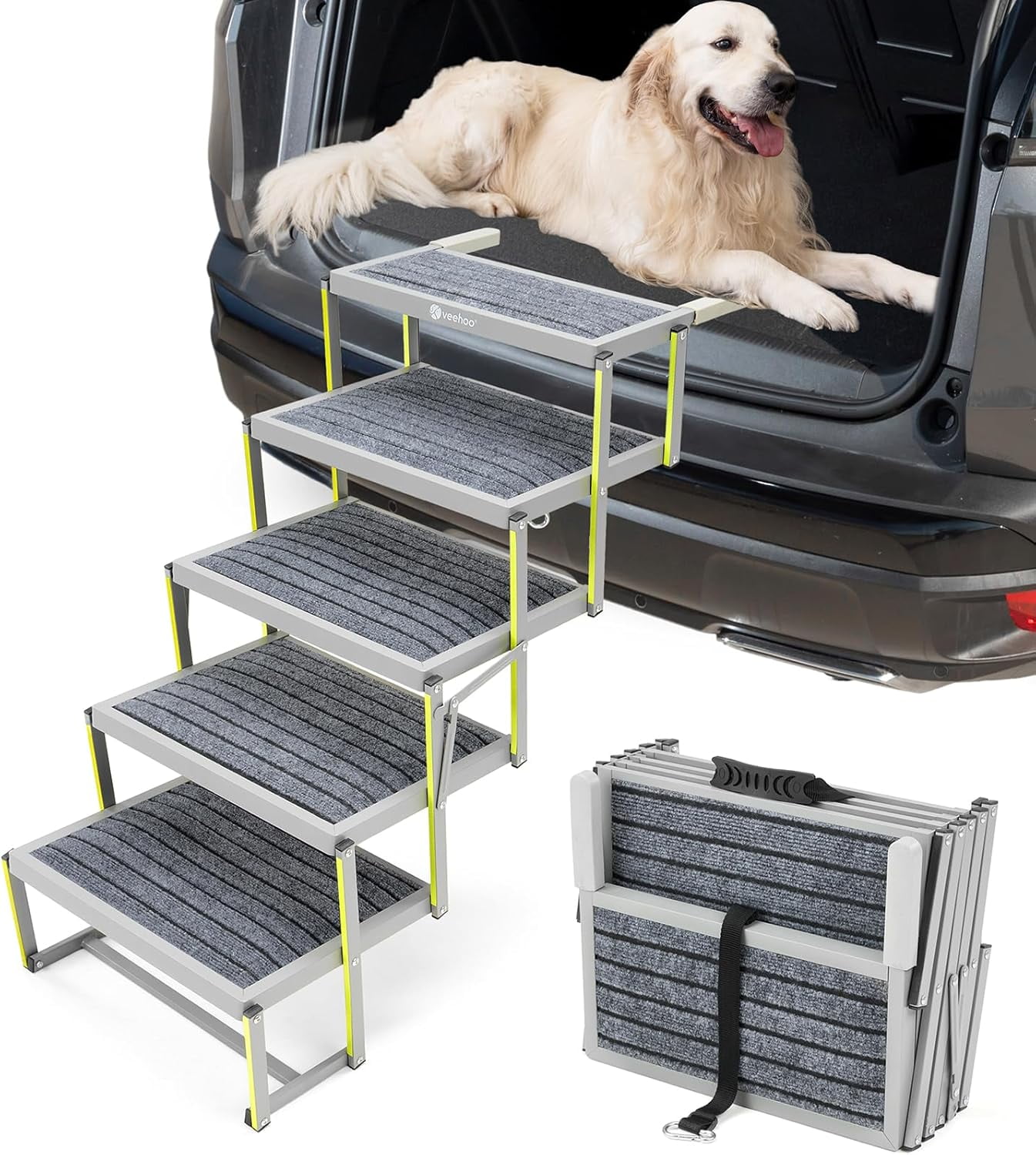 Veehoo Dog Stairs for Car, Aluminum Folding Dog Steps for Cars Truck ...