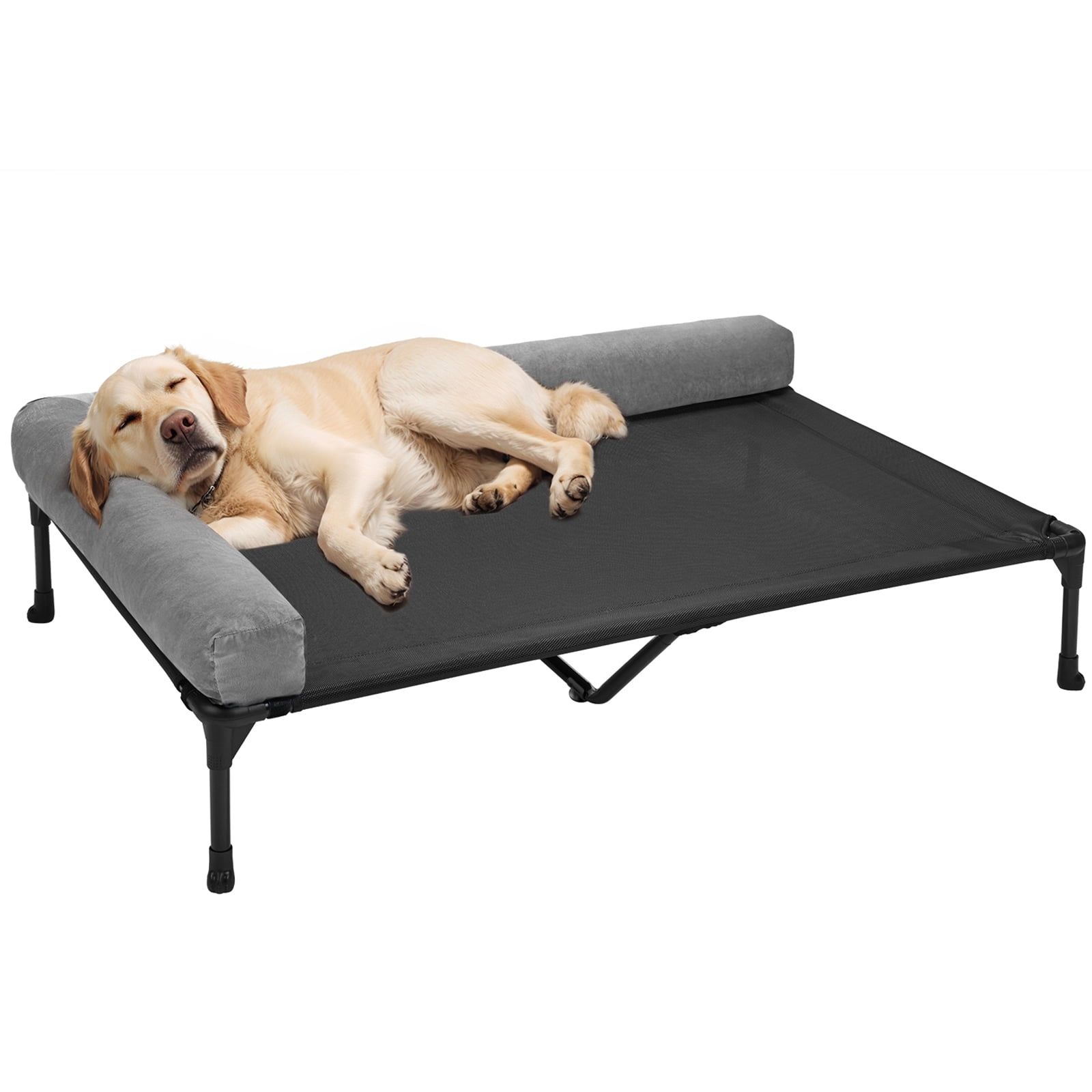 Veehoo Elevated Dog Bed with L-Shaped Removable Bolster, Black Dog Cot ...