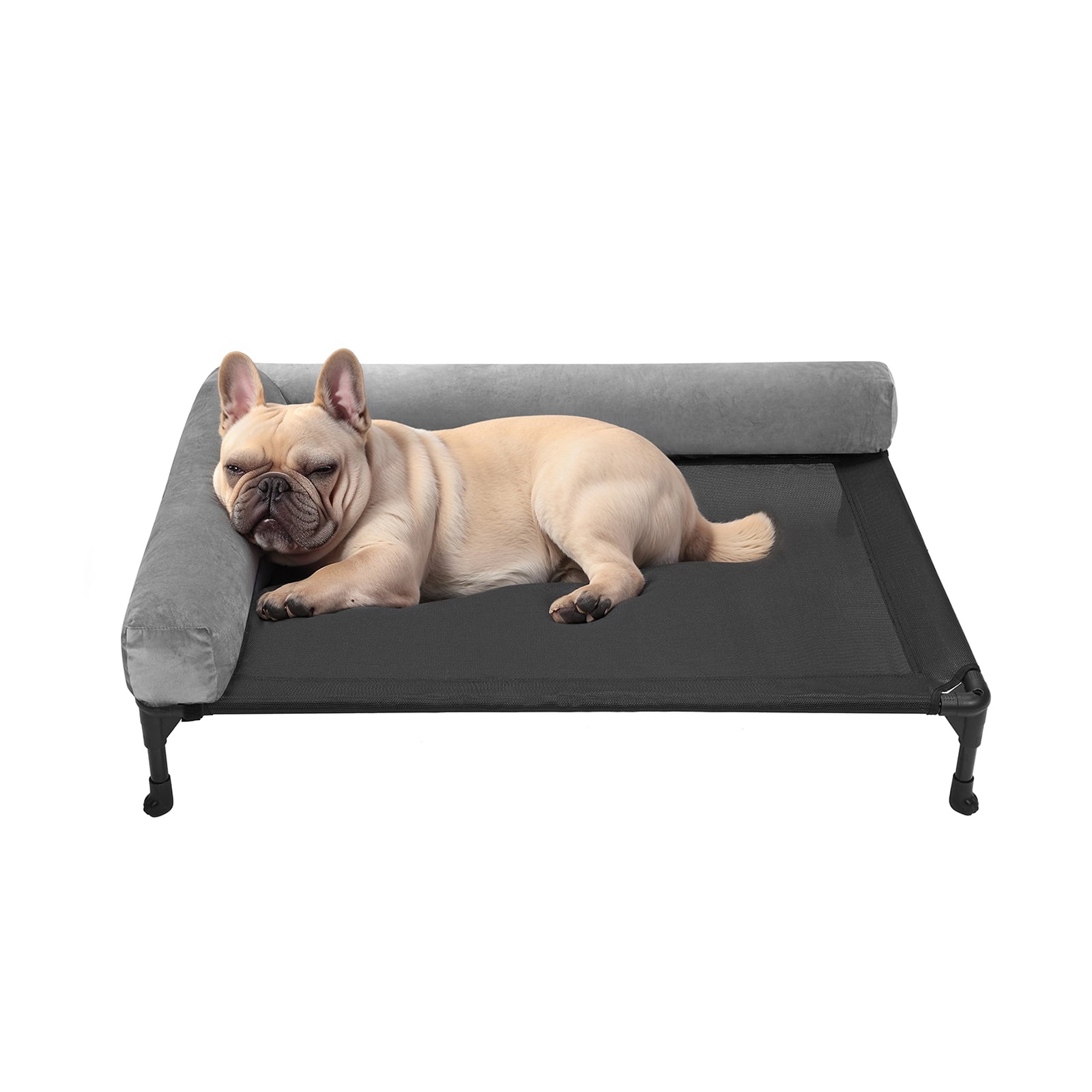 Veehoo Elevated Dog Bed with L-Shaped Removable Bolster, Black Dog Cot ...