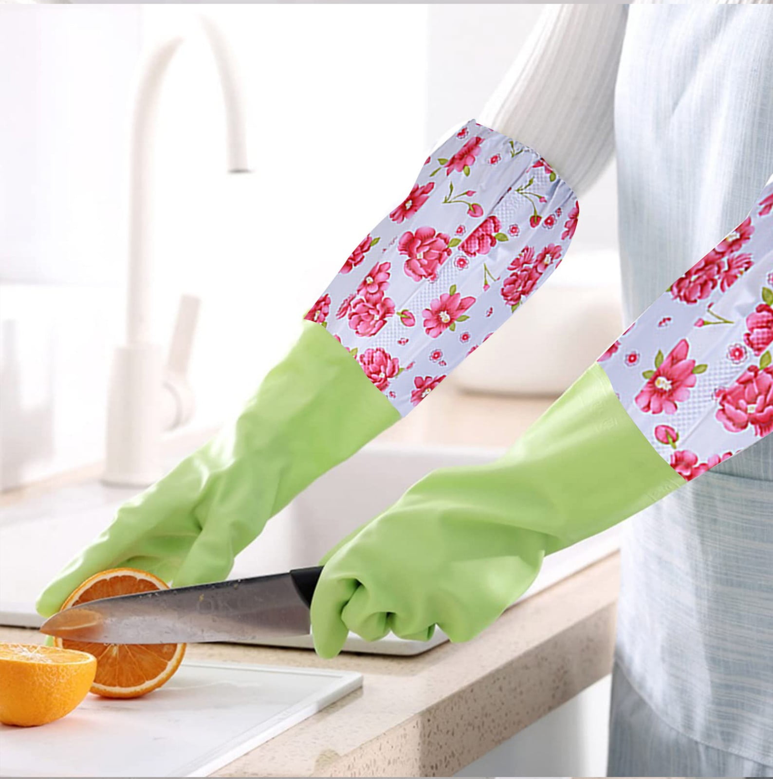 Veeogra Rubber Latex Waterproof Dishwashing Gloves,1 Pair Medium Long ...