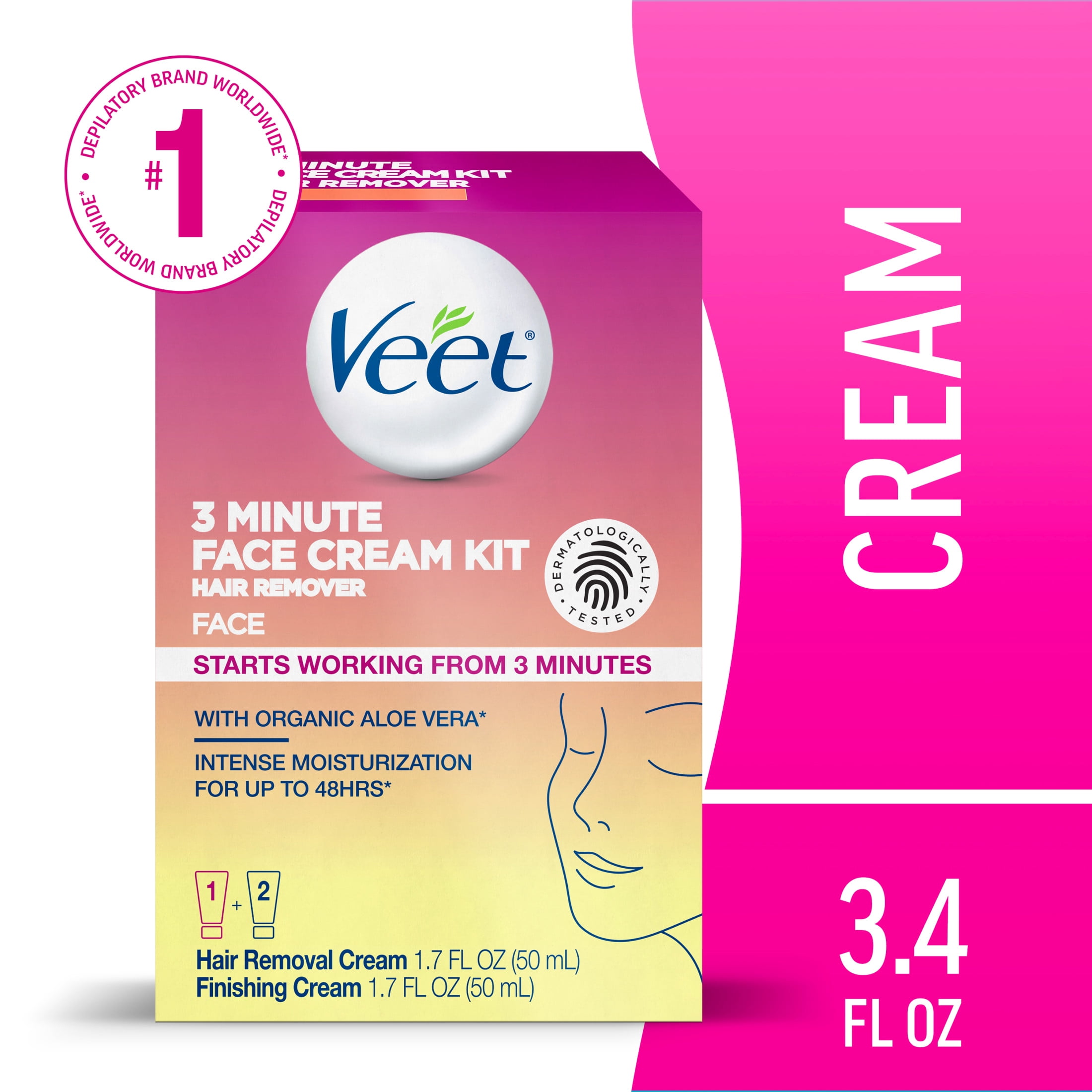 Veet Facial Hair Removal Cream Kit for Face Lips Chin Cheeks 1.7 oz ...
