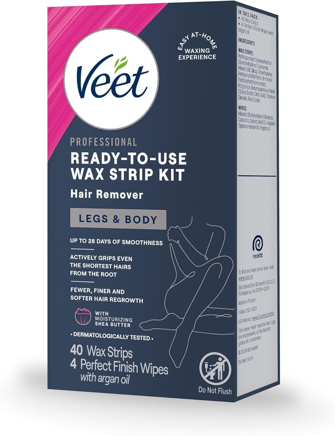 Veet Leg and Body Hair Remover Cold Wax Strips, 40 ct (Pack of 3 ...