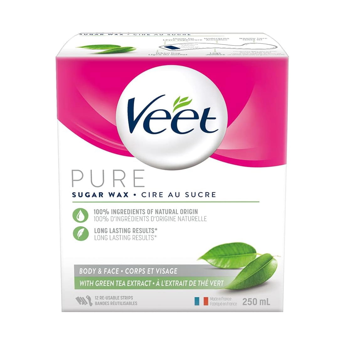 Veet PURE, Sugar Wax Kit, Body & Face with Green Tea Extract, Designed ...