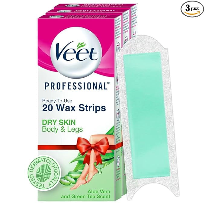 Veet Professional Waxing Strips Kit for Dry Skin, 20 Strips (Pack of 3 ...