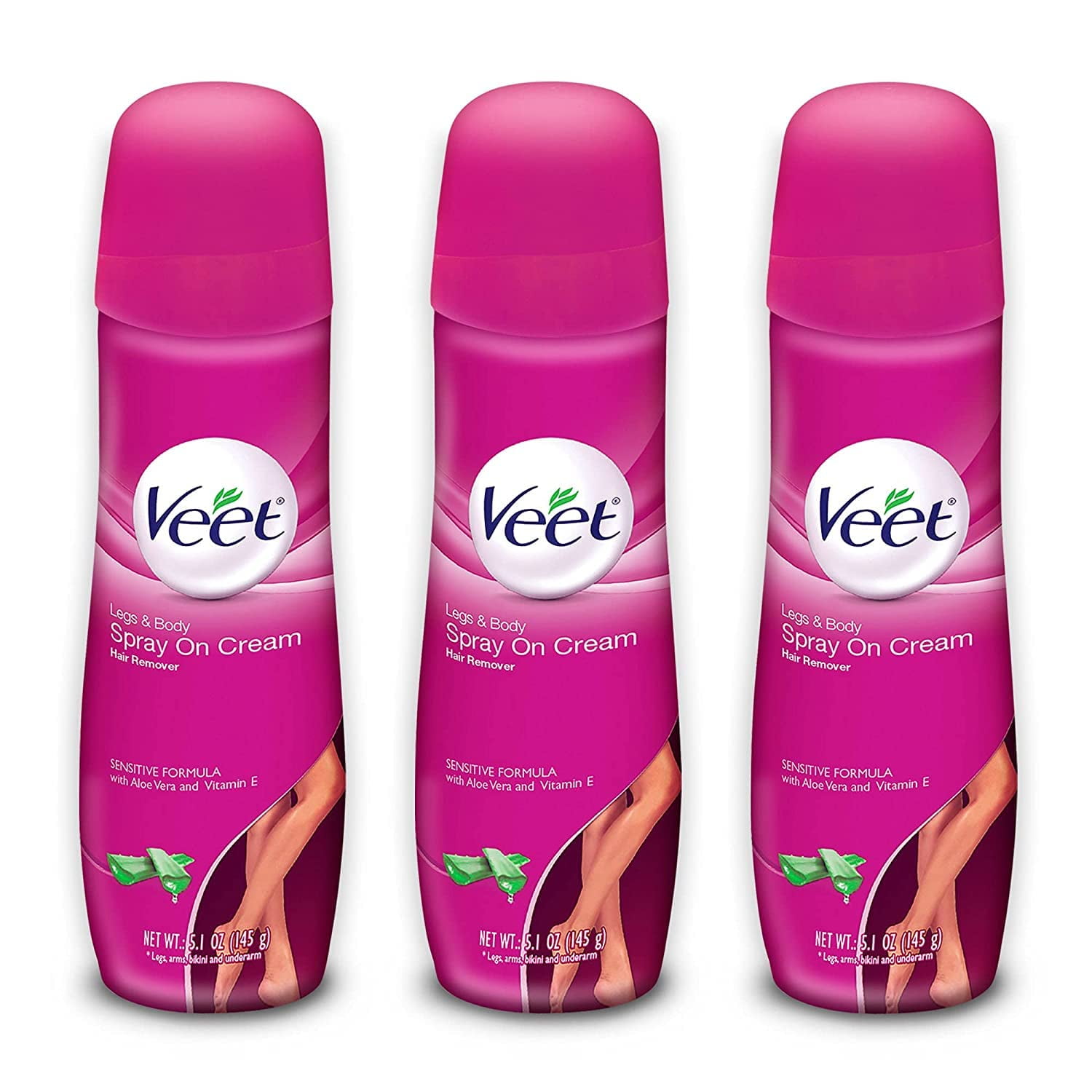 Veet Spray On Hair Removal Cream, for Legs & Body, 5.1 Oz (Pack of 3 ...