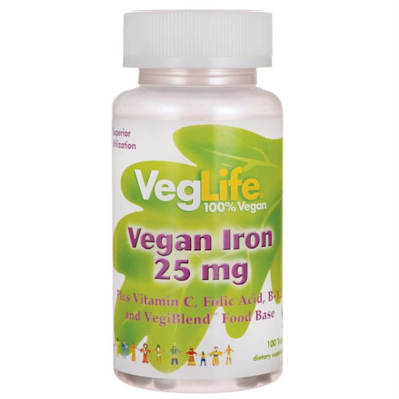 VegLife Vegan Iron 25 mg | Plus Vitamin C, Folic Acid, B-12 and ...