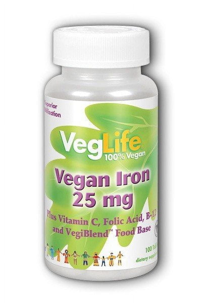 VegLife Vegan Iron 25mg Tablets with Vitamin C, Folic Acid, B-12 ...