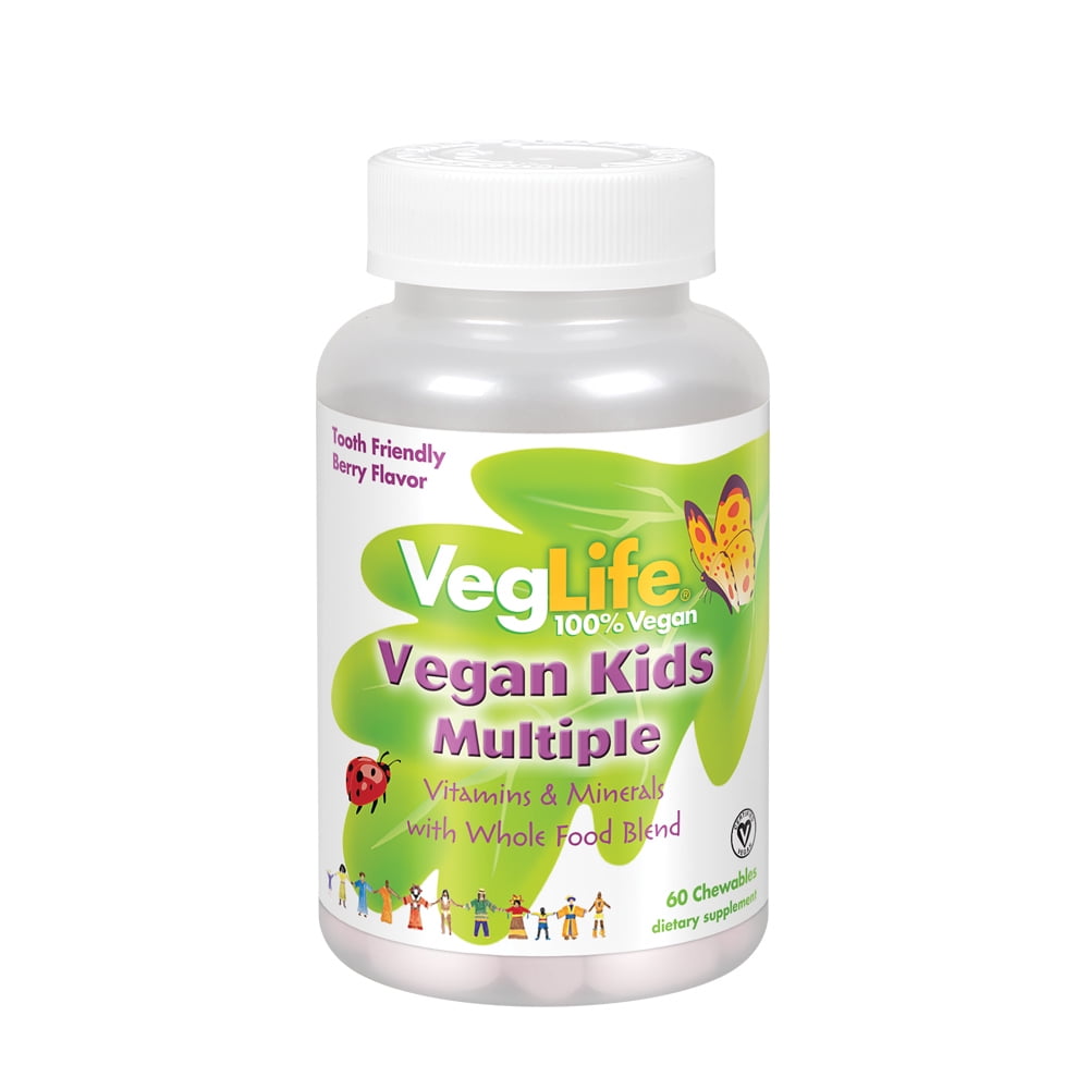 VegLife Vegan Kids Multiple | Berry Flavor Chewable Multivitamin ...