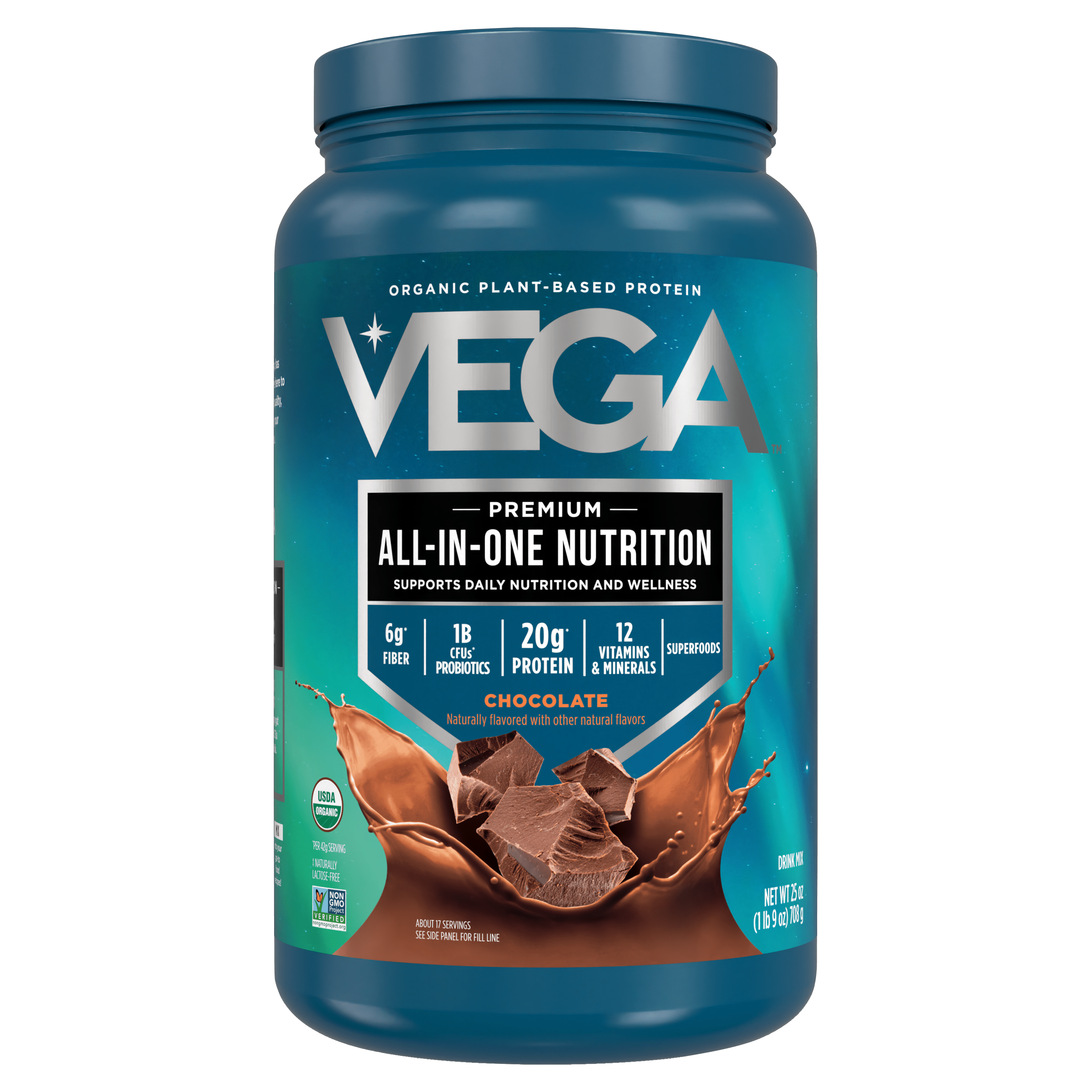 Vega Organic All-in-One Chocolate Greens Drink, Plant Based Protein ...