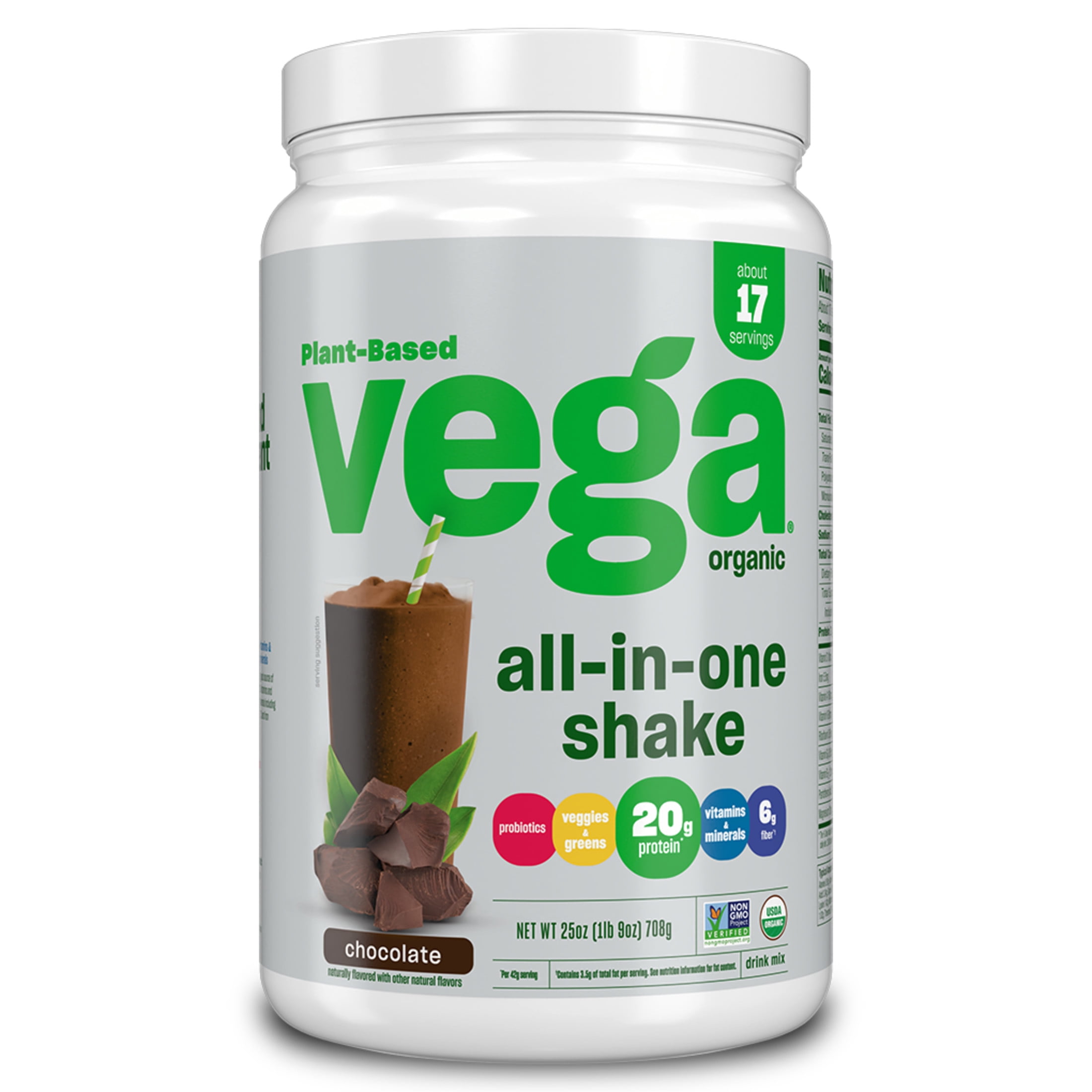 Vega Organic All-in-One Chocolate Greens Drink, Plant Based Protein ...
