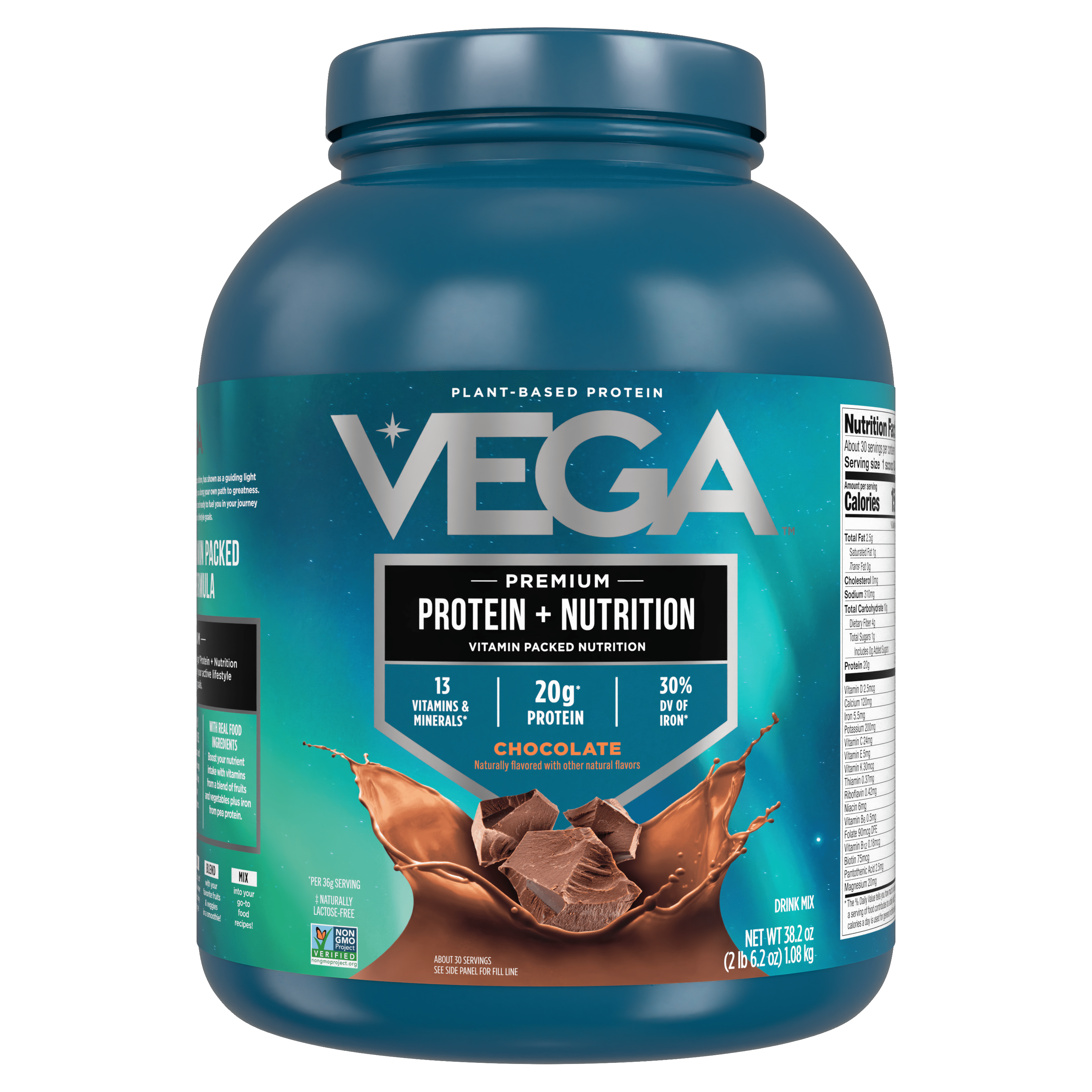 Vega Plant-Based Protein, Premium Protein + Nutrition, Chocolate , 2 lb ...