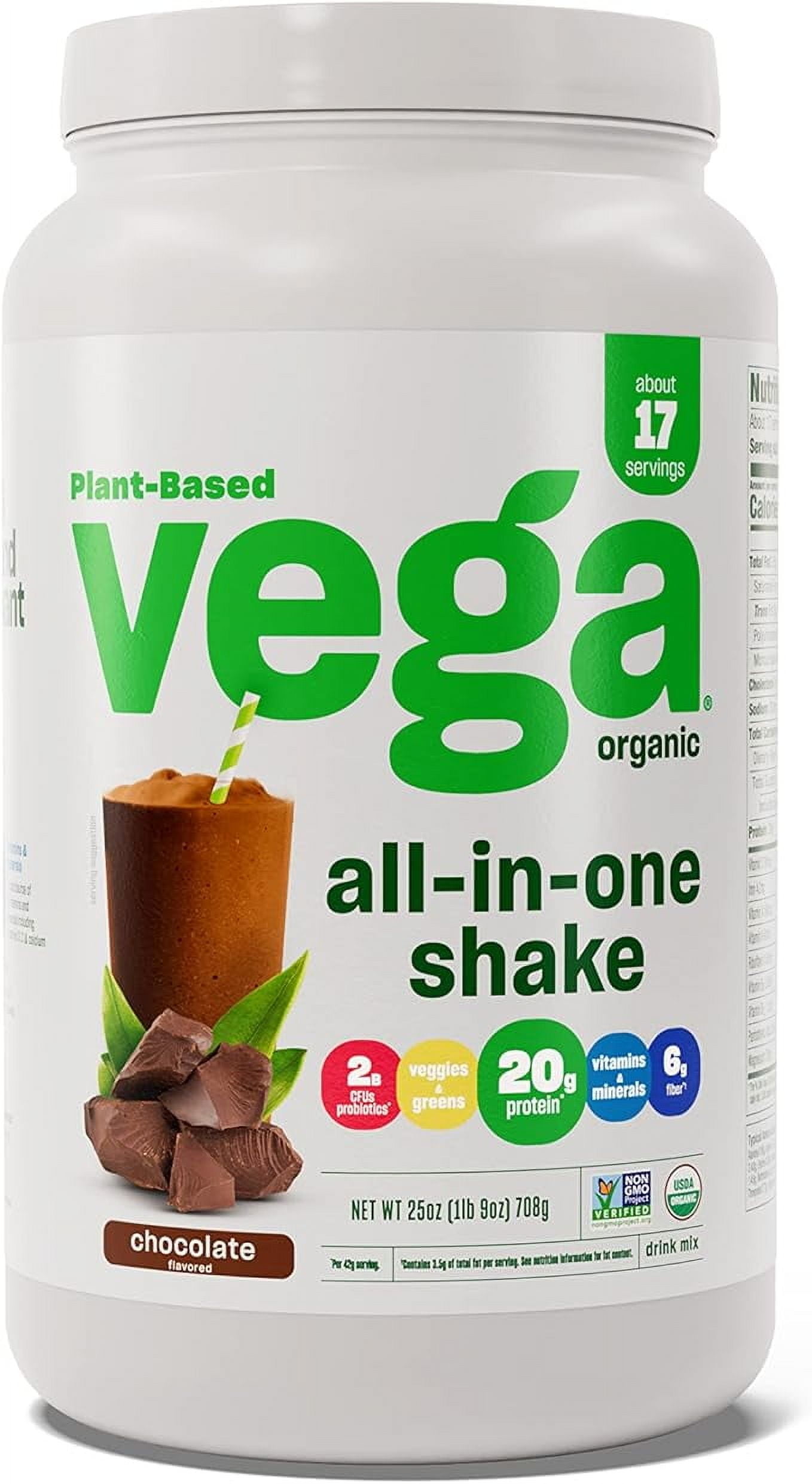 Vega Organic All-in-One Vegan Protein Powder, Chocolate - Superfood ...