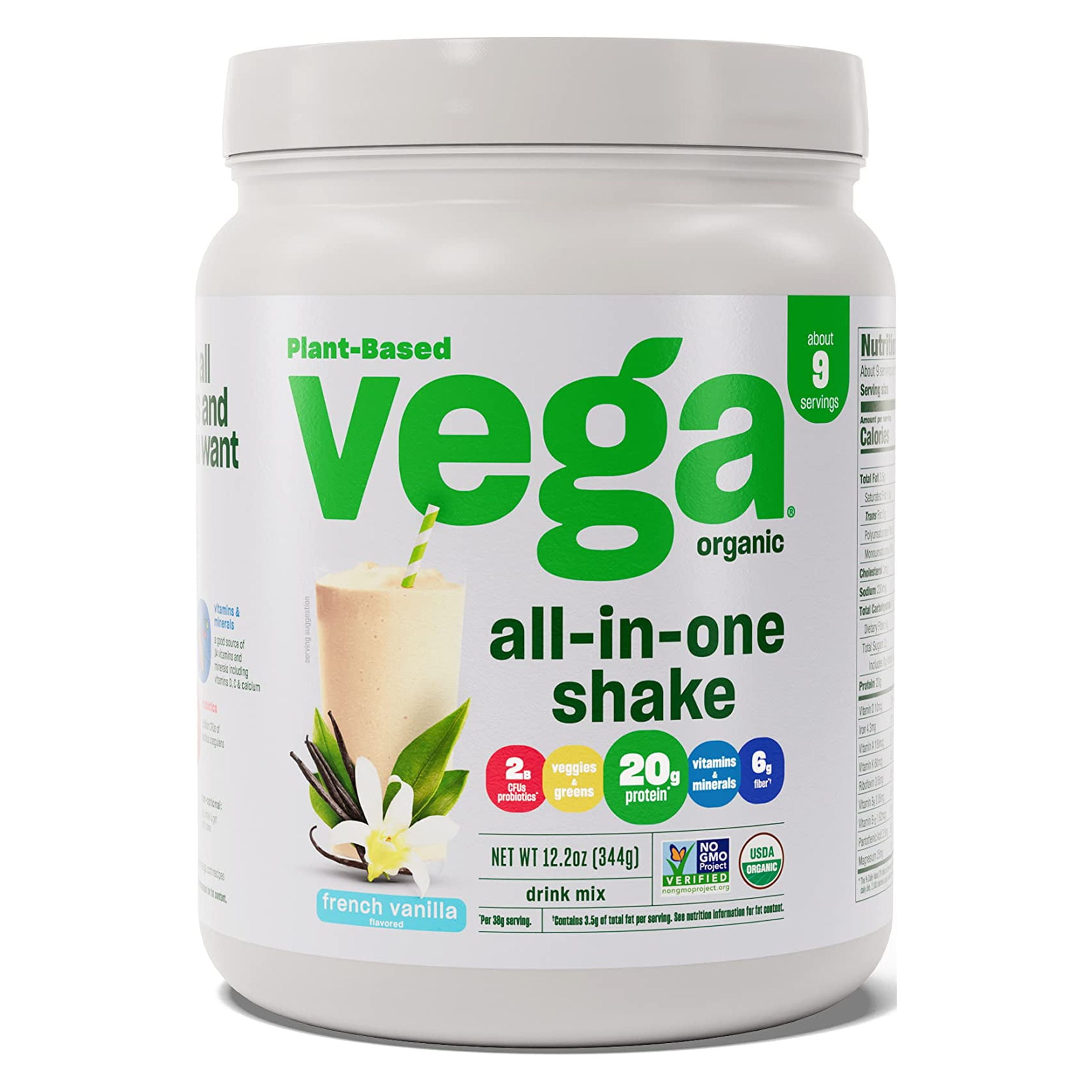 Vega Organic All-in-One Vegan Protein Powder, French Vanilla -Superfood ...