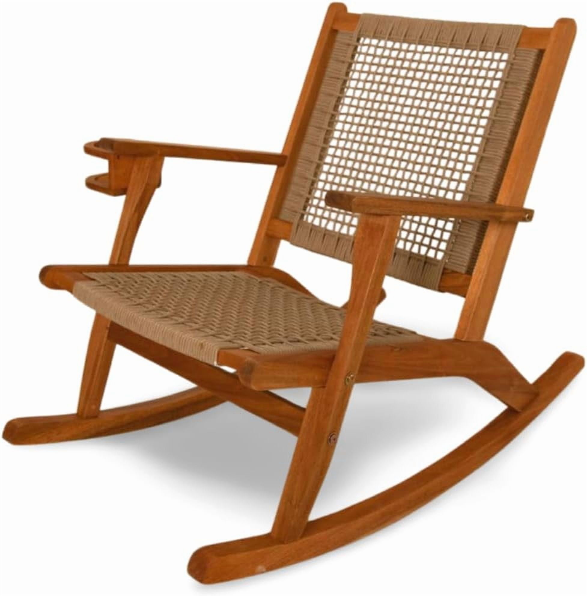 Vega Outdoor Rocking Chair with Beverage Holder - Natural Finish Wooden ...