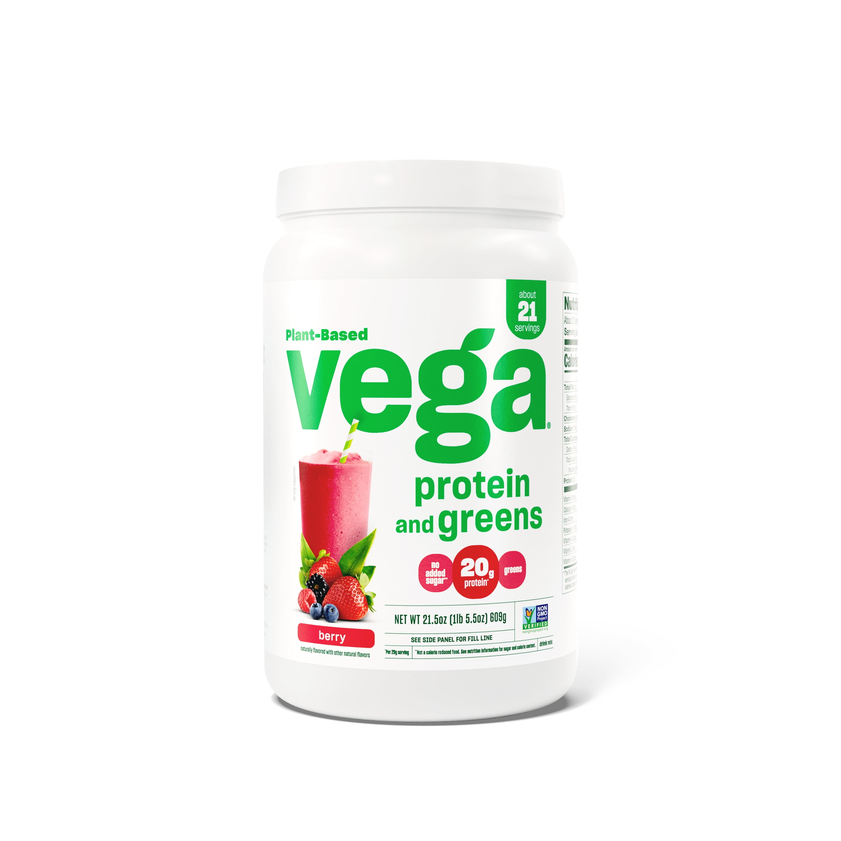 Vega Plant-Based Food Blend Protein & Greens Powder, Berry Shake, 20g ...