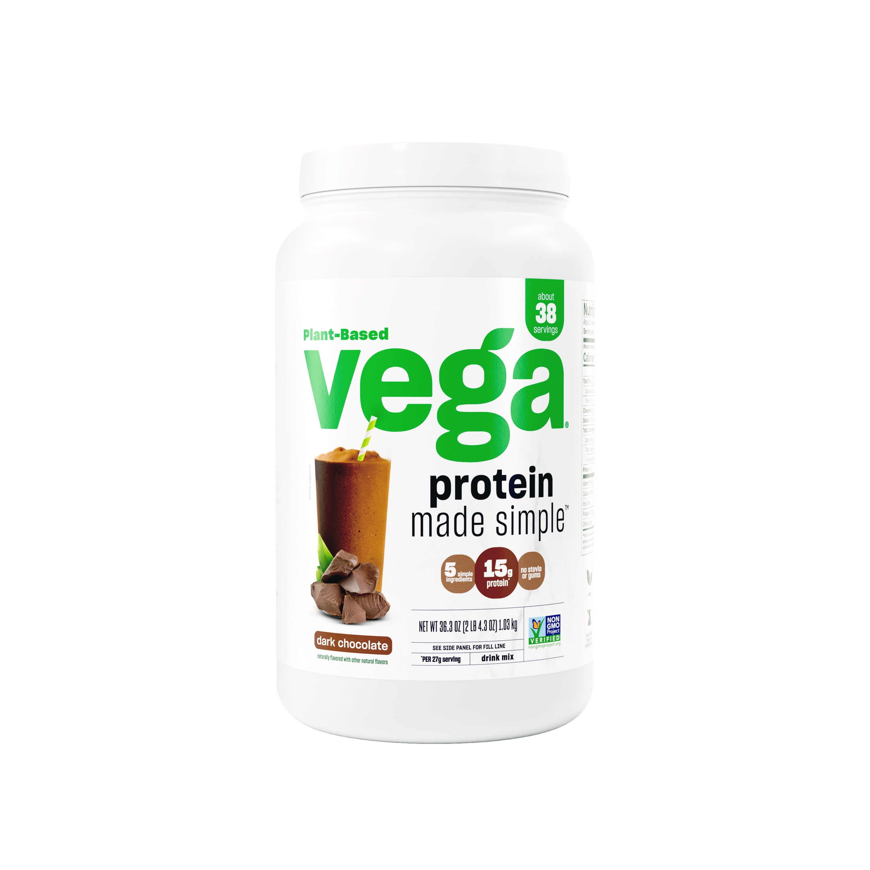 Vega Protein Made Simple Plant Based Protein Powder, Dark Chocolate, 38 ...