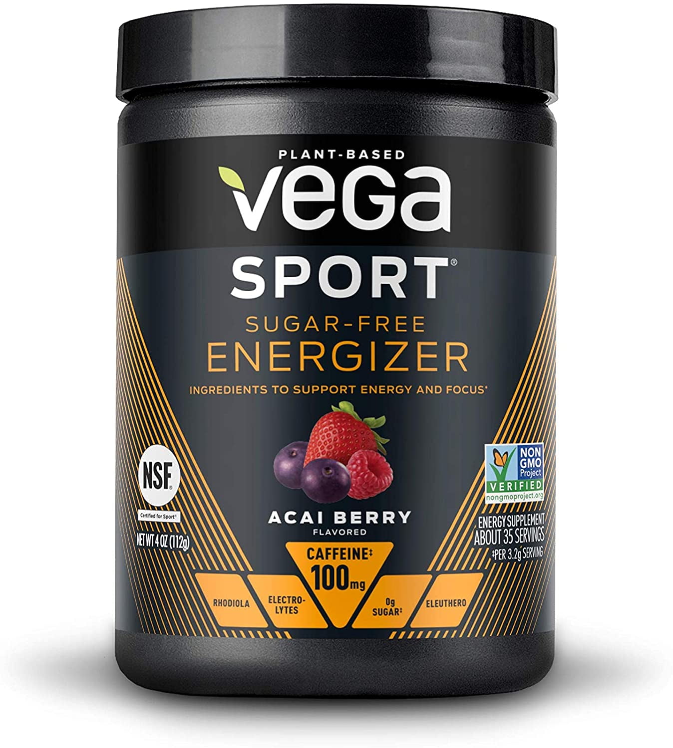 Vega Sport Sugar-Free Pre Workout Energizer Plant-Based Powder, Acai ...