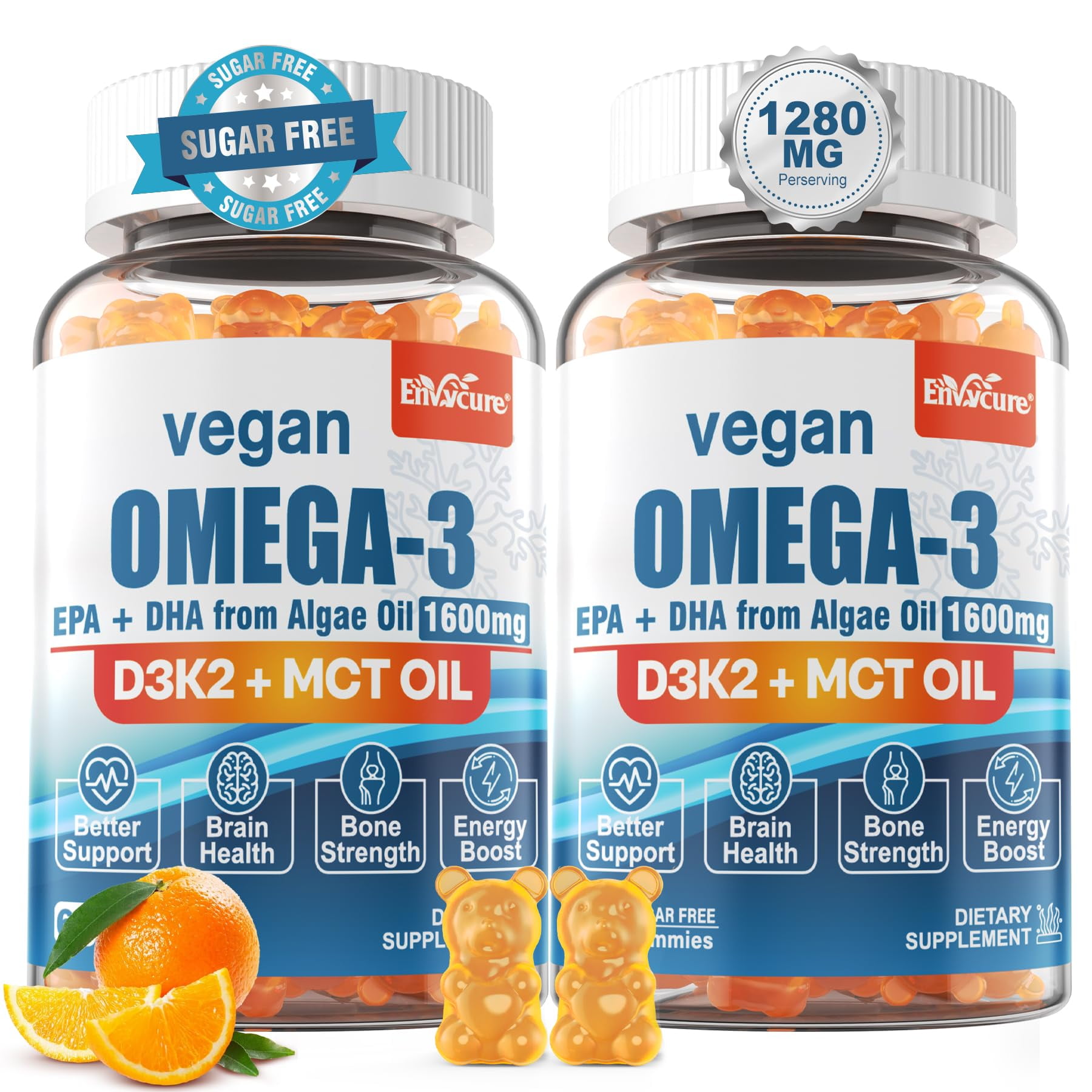 Vegan 3 Gummies 1280mg + Vitamin KMC2D3 K2 3 Fish Oil Alternative for ...