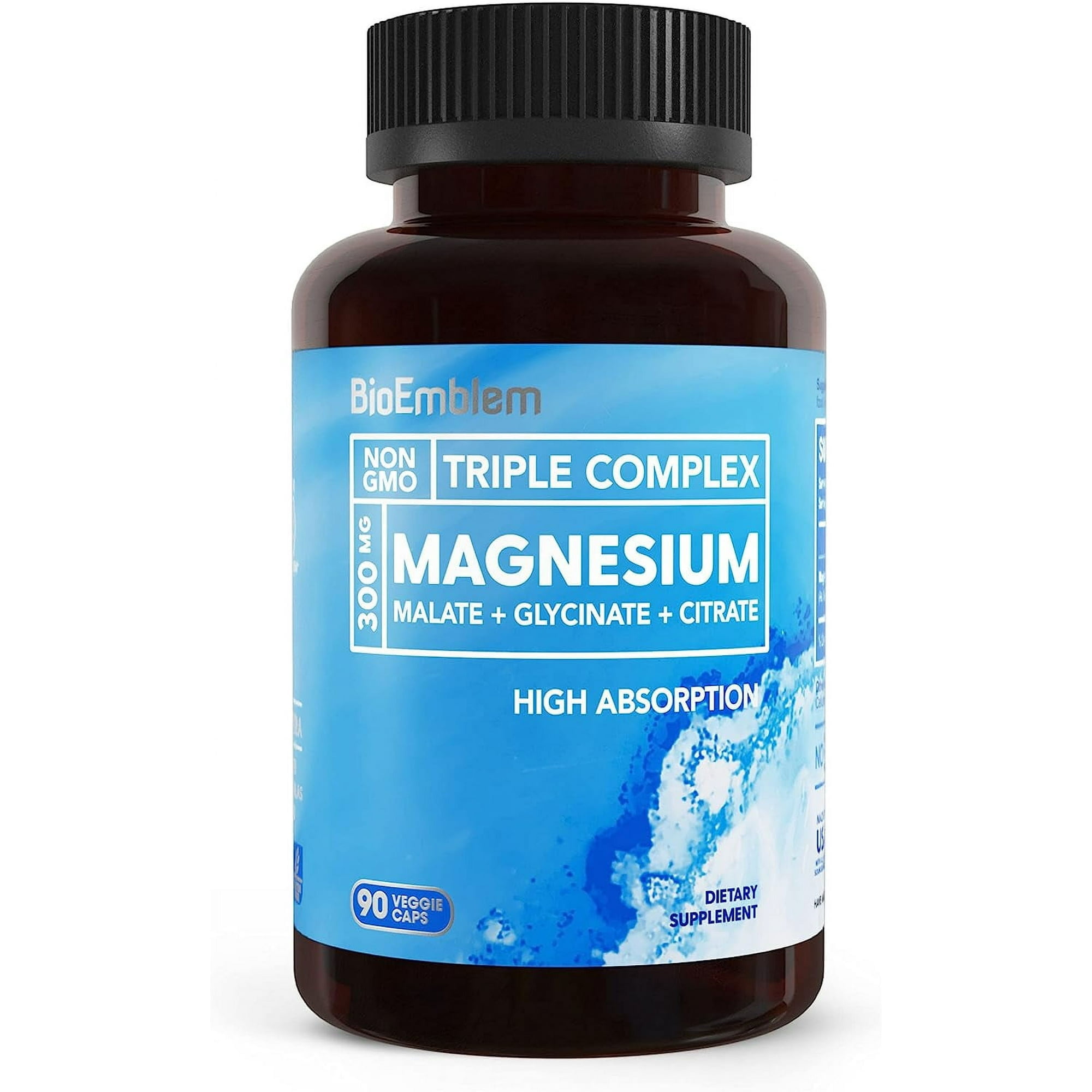 Vegan 90 Caps BioEmblem - Triple Magnesium 1 Bottle 300mg Non-GMO - Walmart.com