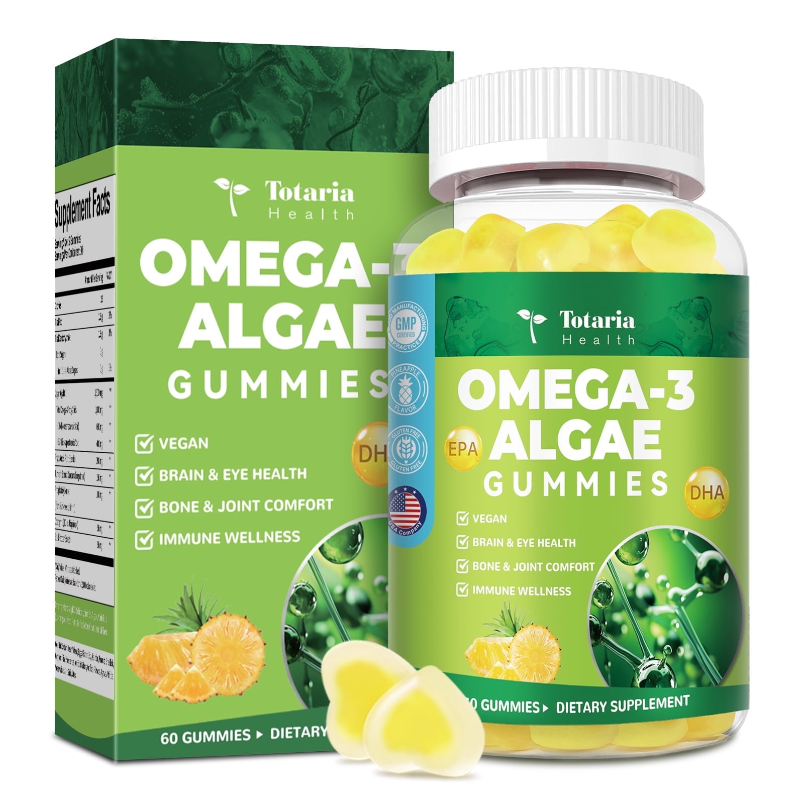 Totaria Vegan Algae Omega-3 Gummies - Plant-Based Fish Oil Alternative ...