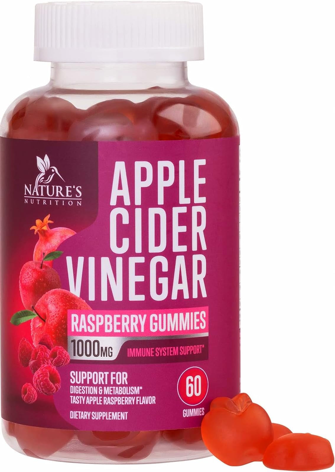 Vegan Apple Cider Vinegar Gummies 1000mg for Detox & Cleanse, ACV Gummy Vitamins B12 Supplement ...
