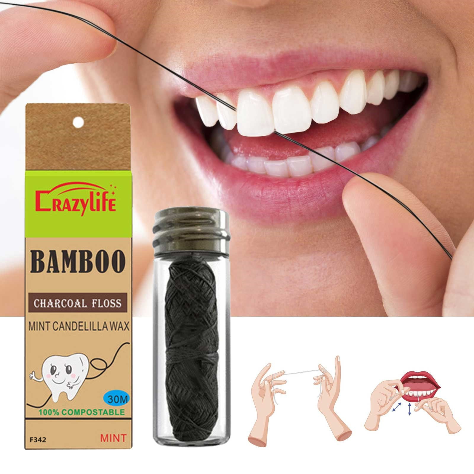 Vegan Bamboo Charcoal Floss Floss Plant Based Wax Floss With Natural ...